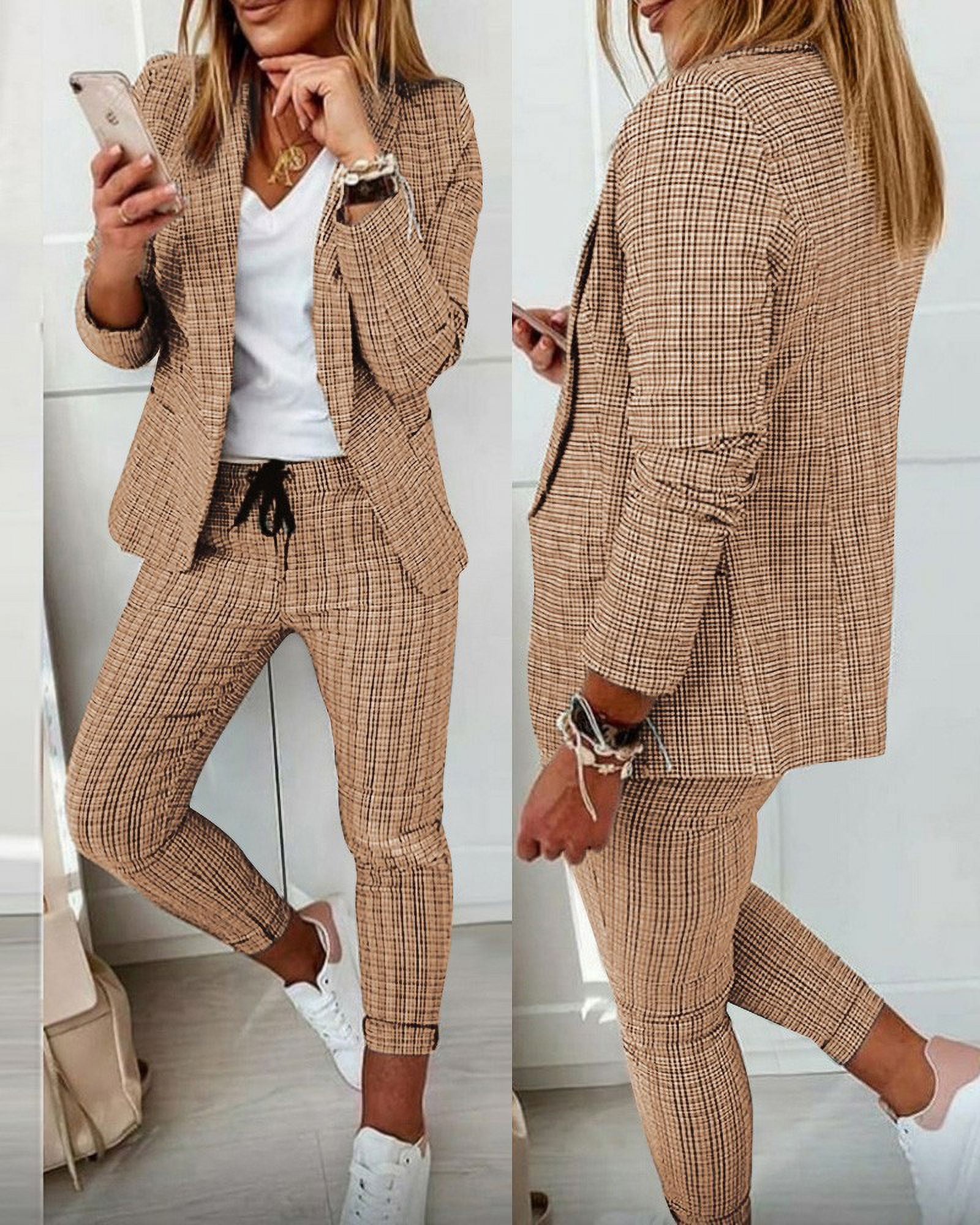 ZOELNIC Women's Plaid Business Suit Set - 2 Piece Office Outfit with ...