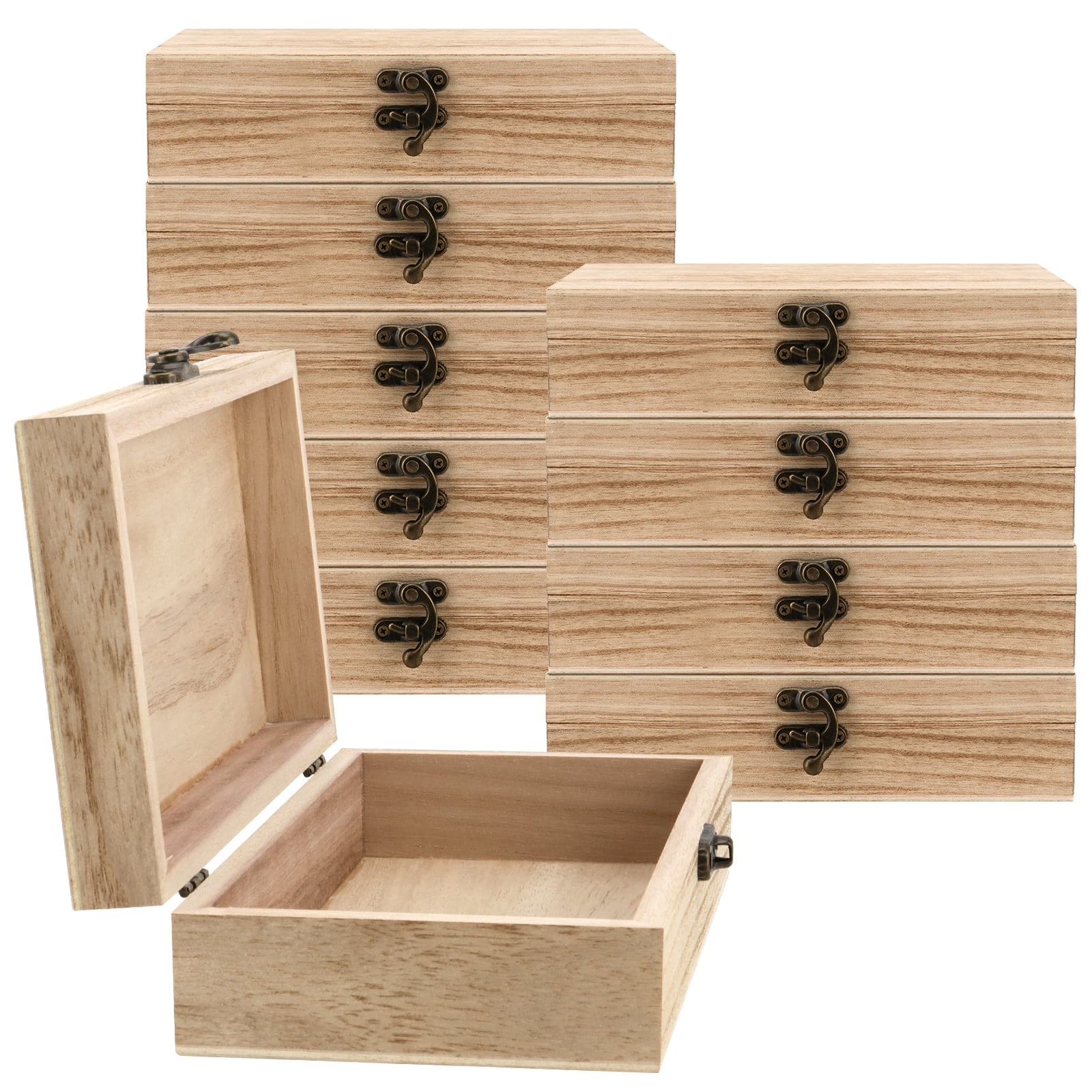 ZOENHOU 10pcs 8 x 4 x 2 Inch Wooden Boxes, Wooden Box with Hinged Lid ...