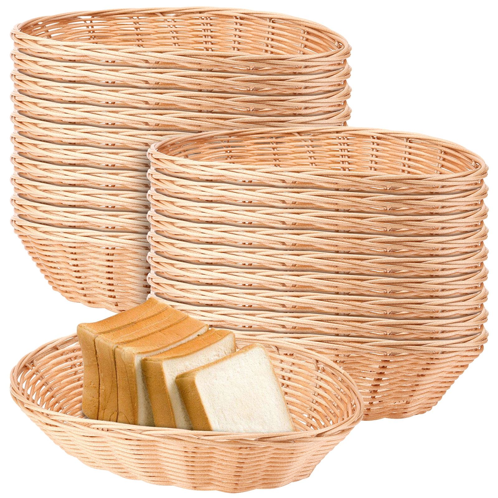 ZOENHOU 20 Pack Oval Wicker Bread Basket, Beige Bread Serving Baskets ...