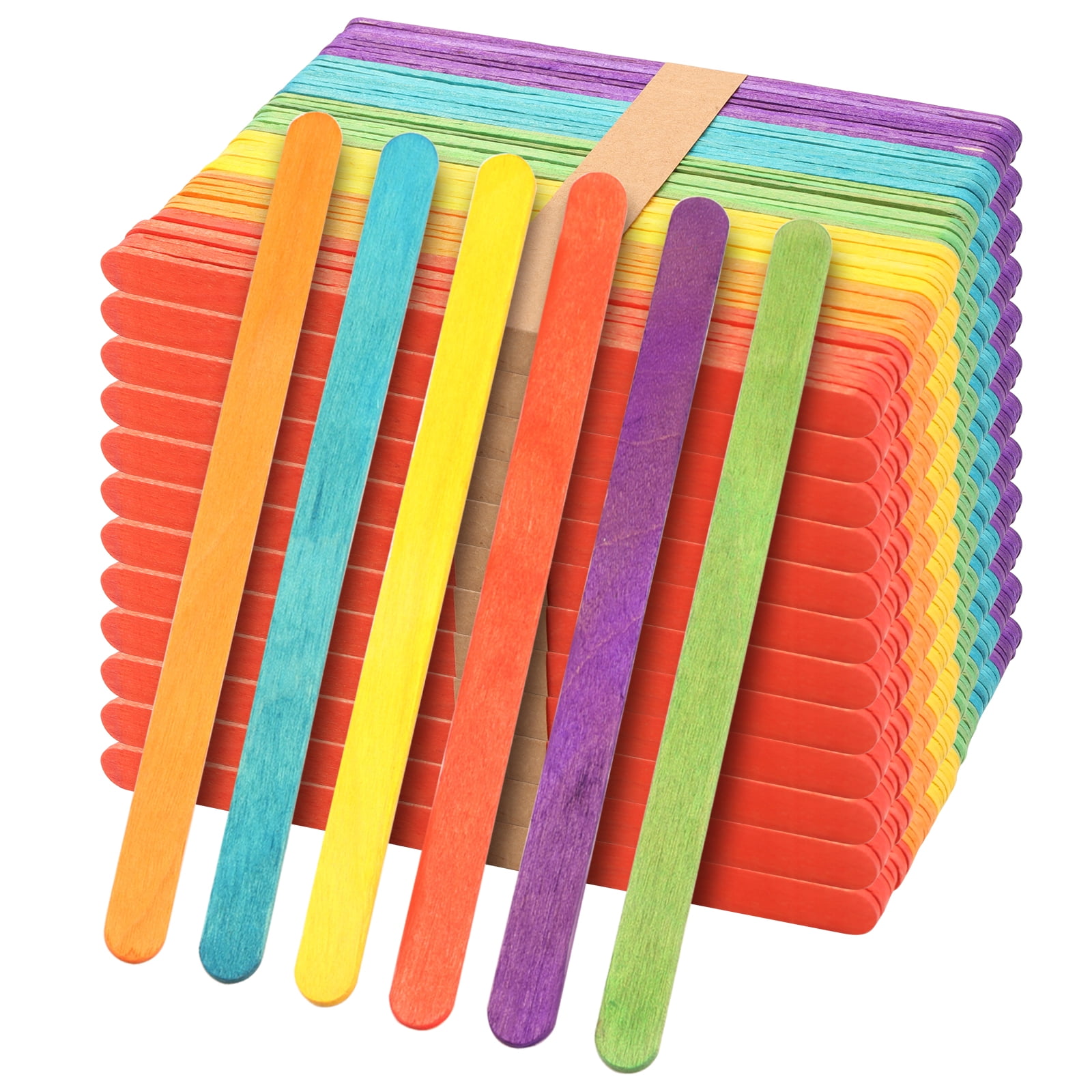 ZOENHOU 2000 PCS 4.5 Inch Colored Popsicle Stick, 6 Colors Rainbow Wood ...