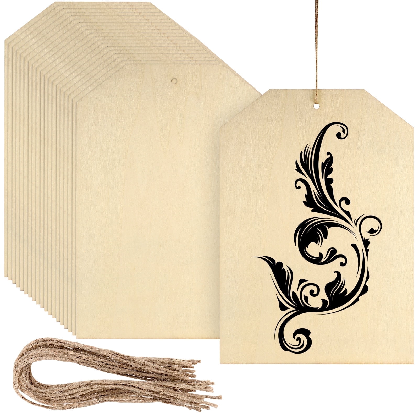 ZOENHOU 20pcs 9.8 Inch Wooden Gift Tags, Unfinished Wood Label with ...