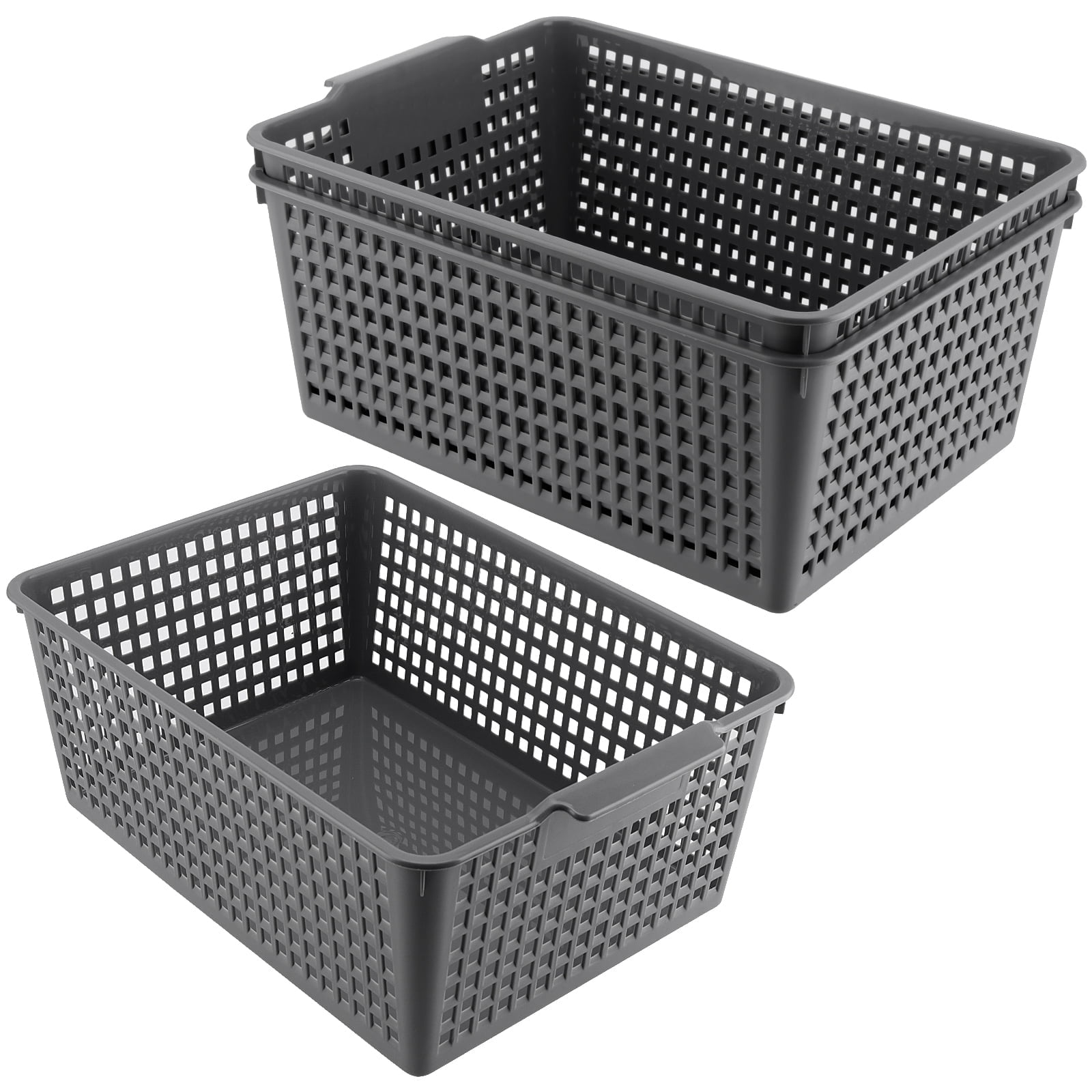 ZOENHOU 3 Pack 14 x 10 x 6 Inch Grey Plastic Weave Storage, Large ...