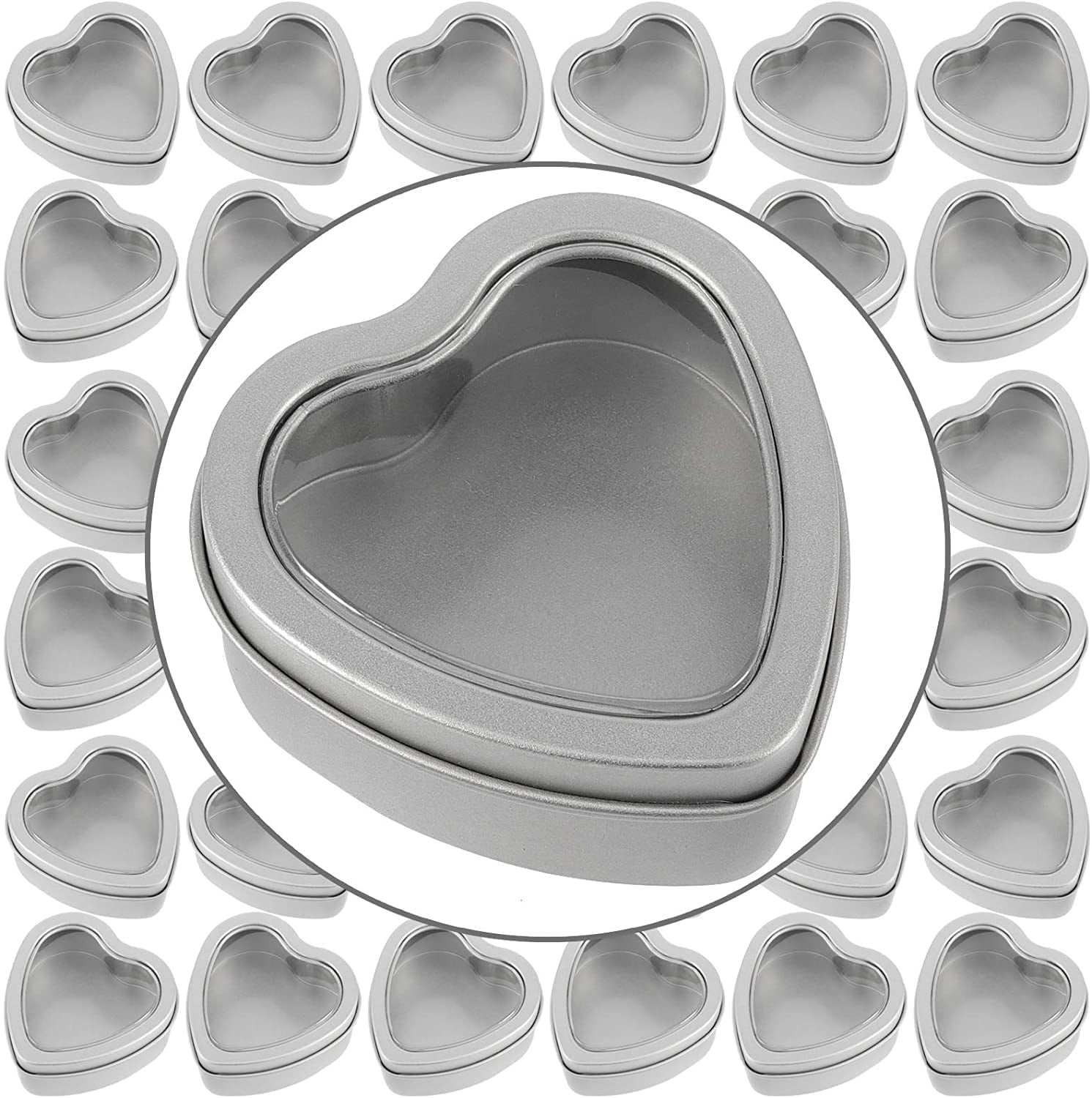ZOENHOU 2oz Mini Heart Shaped Tins, Silver Metal Containers with Lids ...
