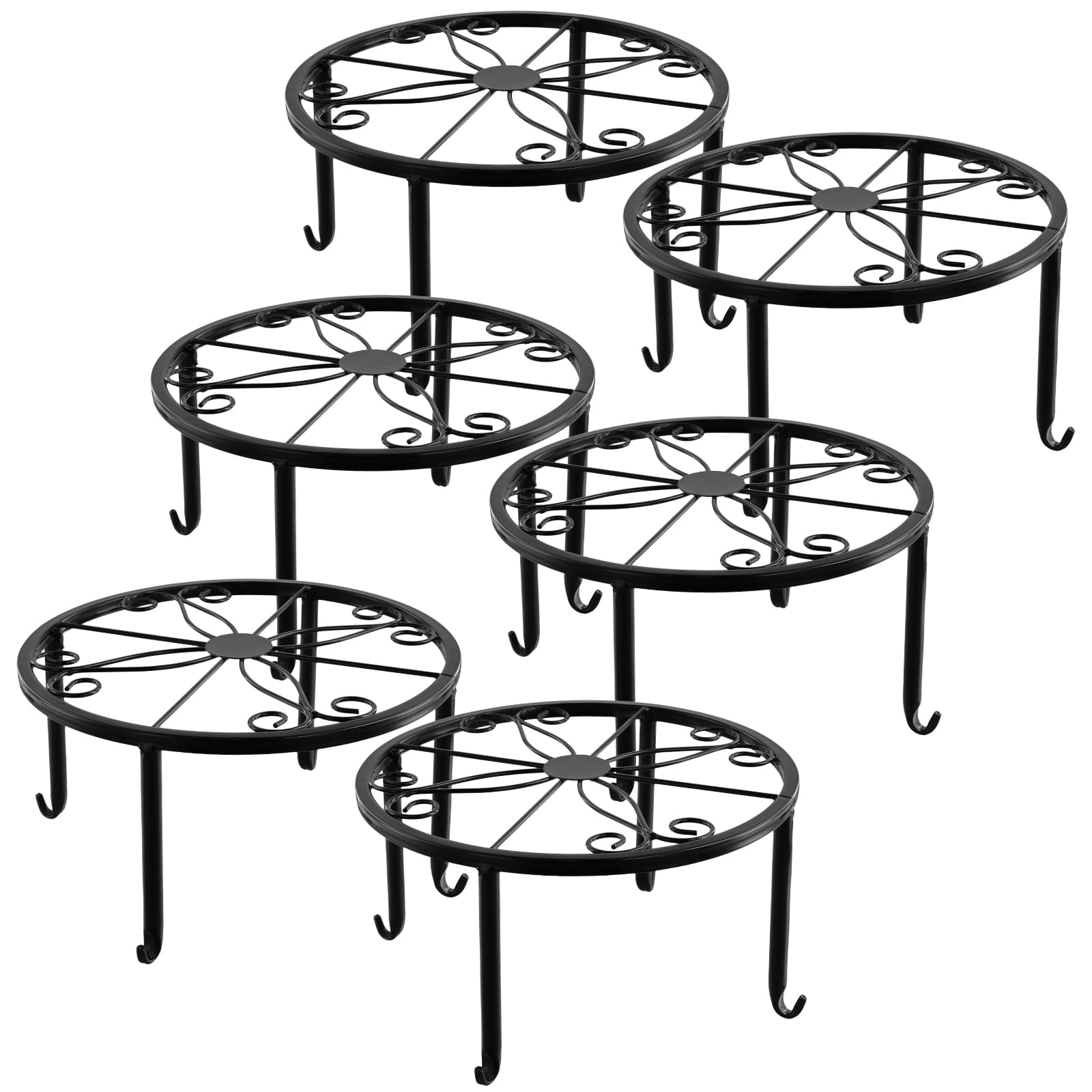 ZOENHOU 6 Pack 9.5 Inch Black Metal Plant Stands, Multiple Round Flower ...