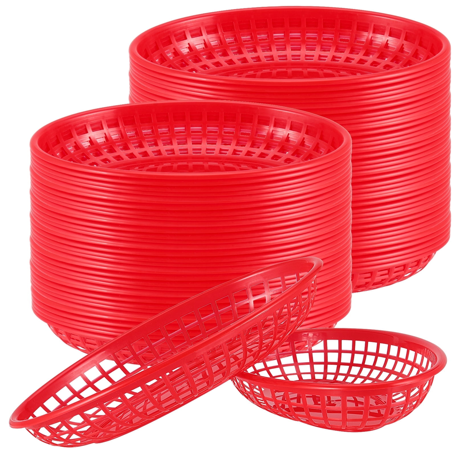 ZOENHOU 80 Pack Red Fast Food Baskets, 9 x 5.7 x 1.6 Inch Plastic Oval ...