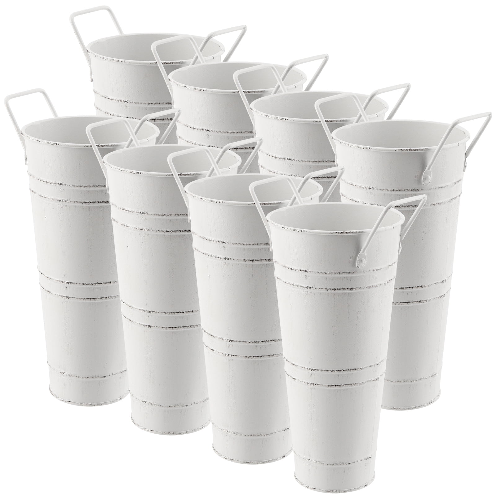 ZOENHOU 8pcs 9 Inch Galvanized Metal Flower Vases, White Metal Flower ...