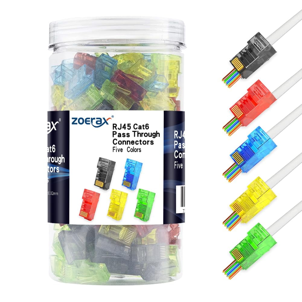 200-Pack RJ45 Cat6 Pass-Through Connectors, Modular Plugs for Solid or ...