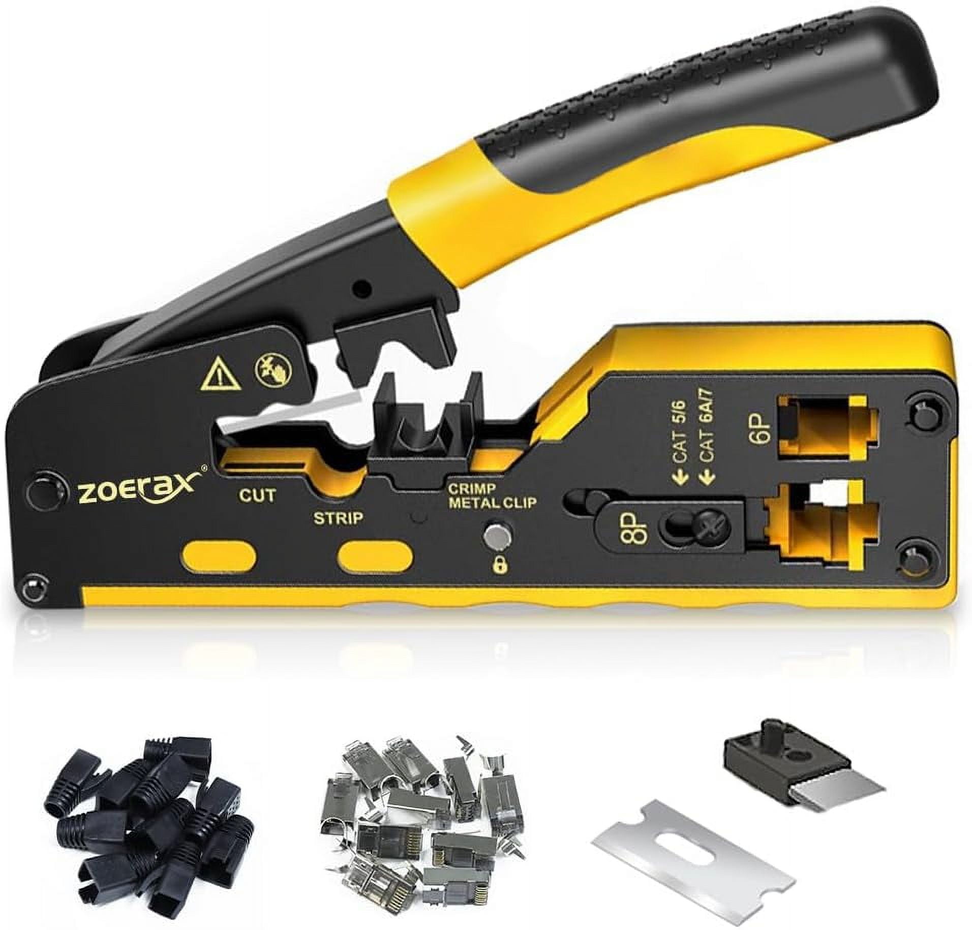 Pass Through RJ45 Crimp Tool with 10PCS Cat7 Connectors and Strain ...