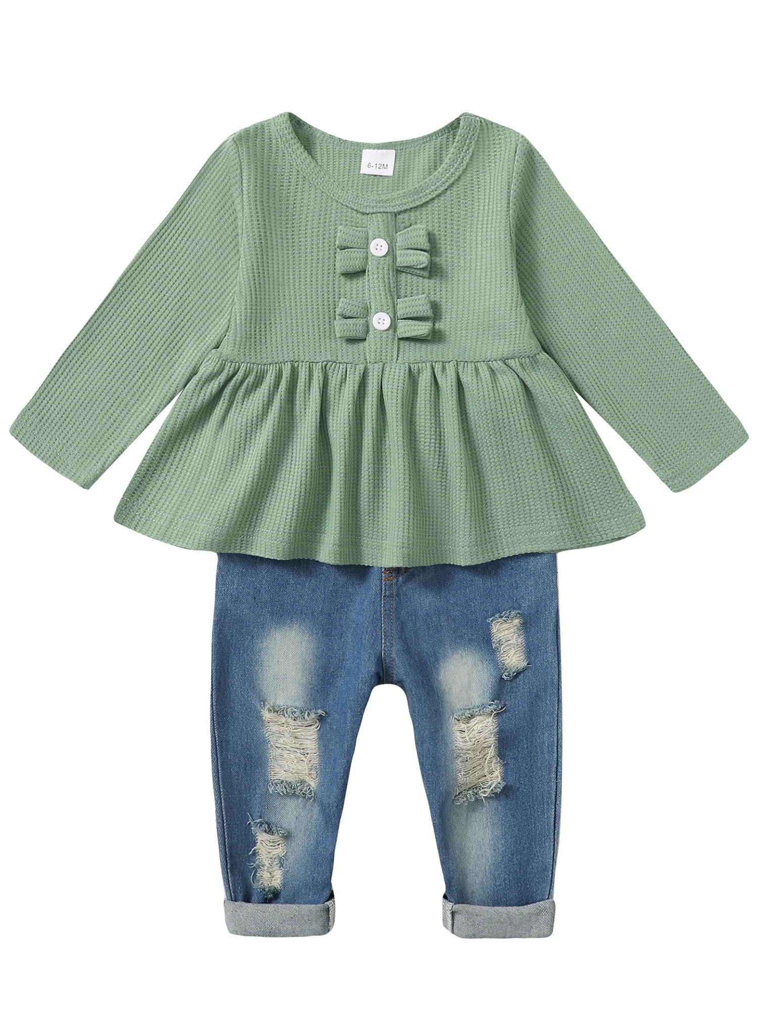 ZOEREA Baby Girls Clothes Toddler Outfits Ruffle Top Ripped Denim Jeans ...