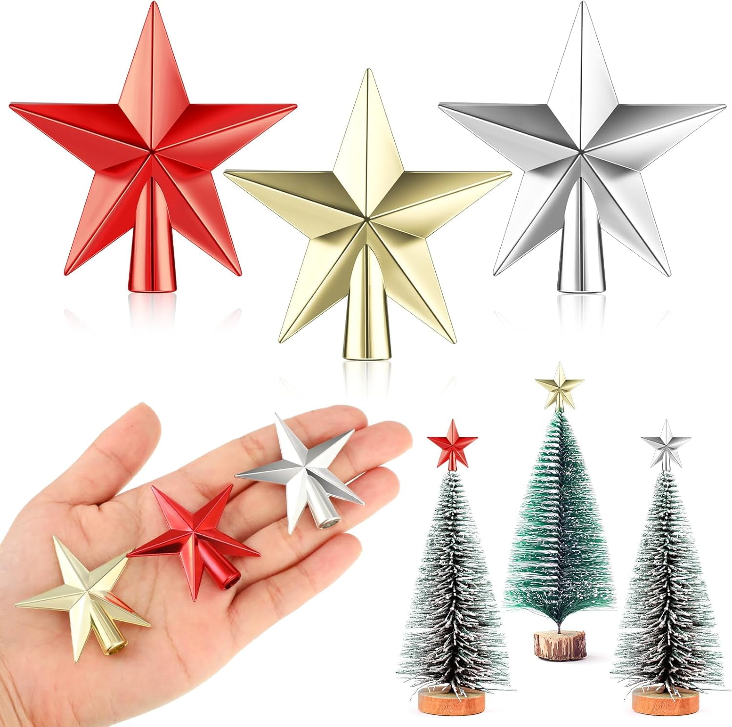 ZOEZOE 3 Pcs Mini Christmas Tree Topper Small Star Christmas Treetop ...