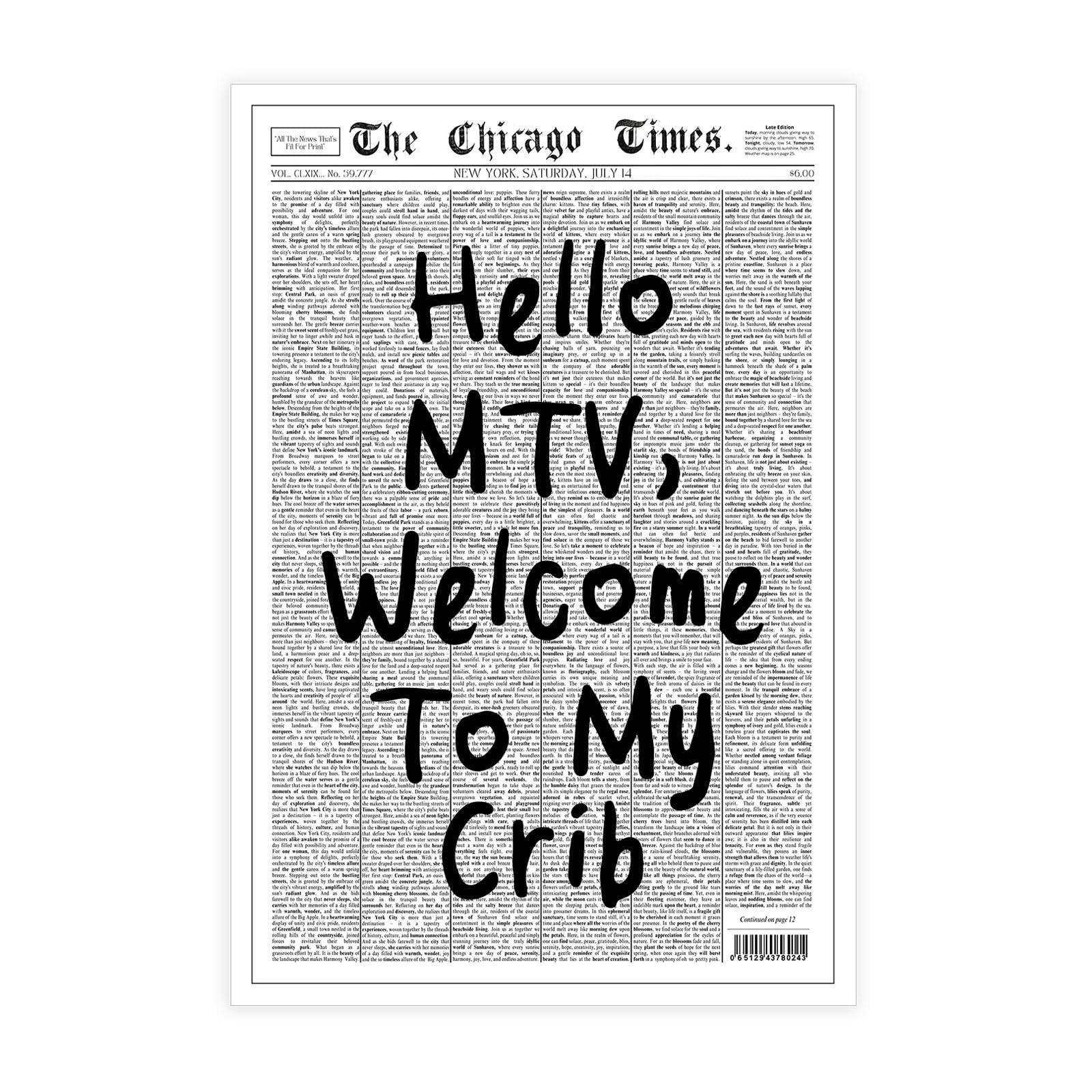 ZOFRDGH Hello Mtv Welcome To My Crib Newspaper Headline Poster Retro ...