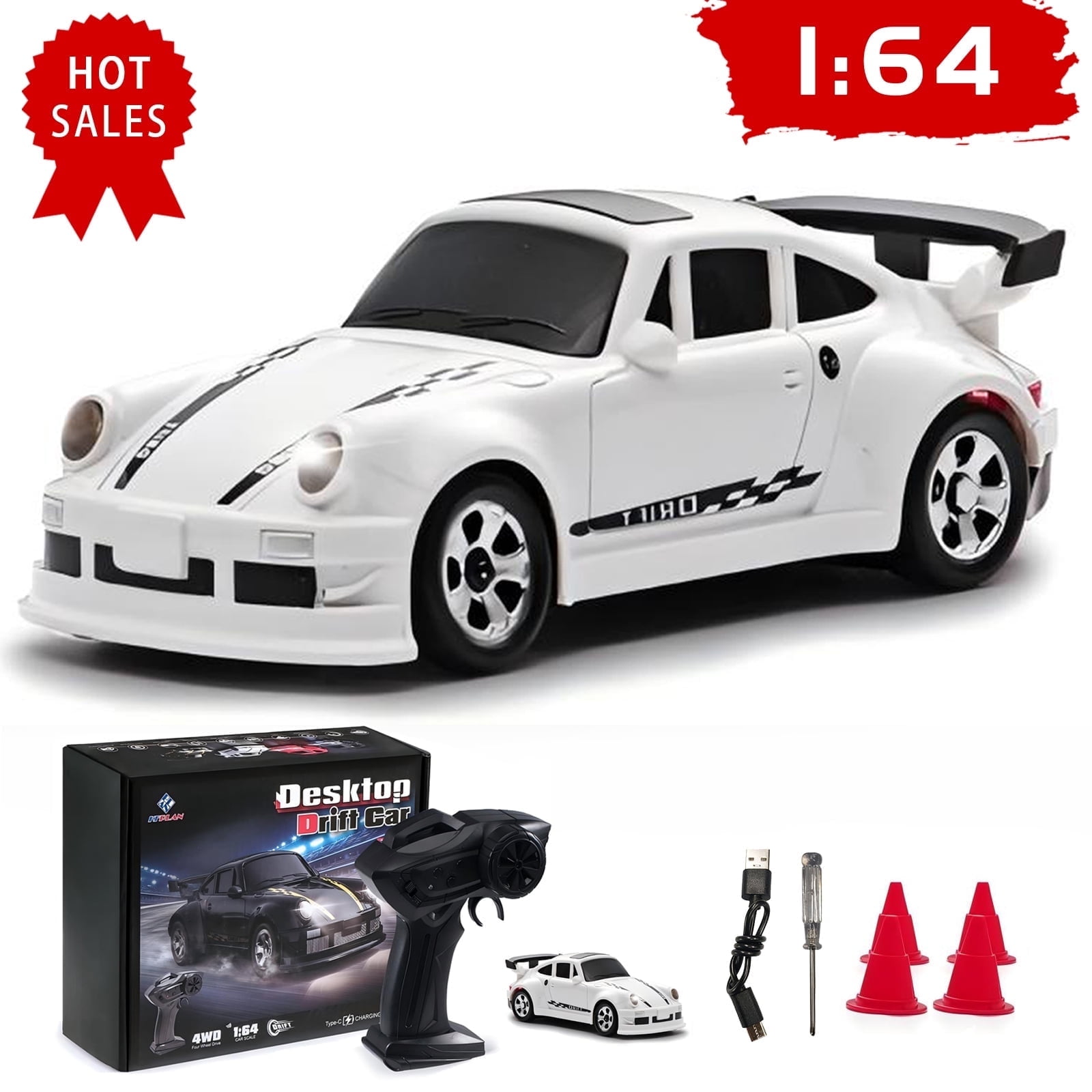 Zogymoz 1/64 RC Drift Car White, 4WD High Speed Remote Control Car with ...