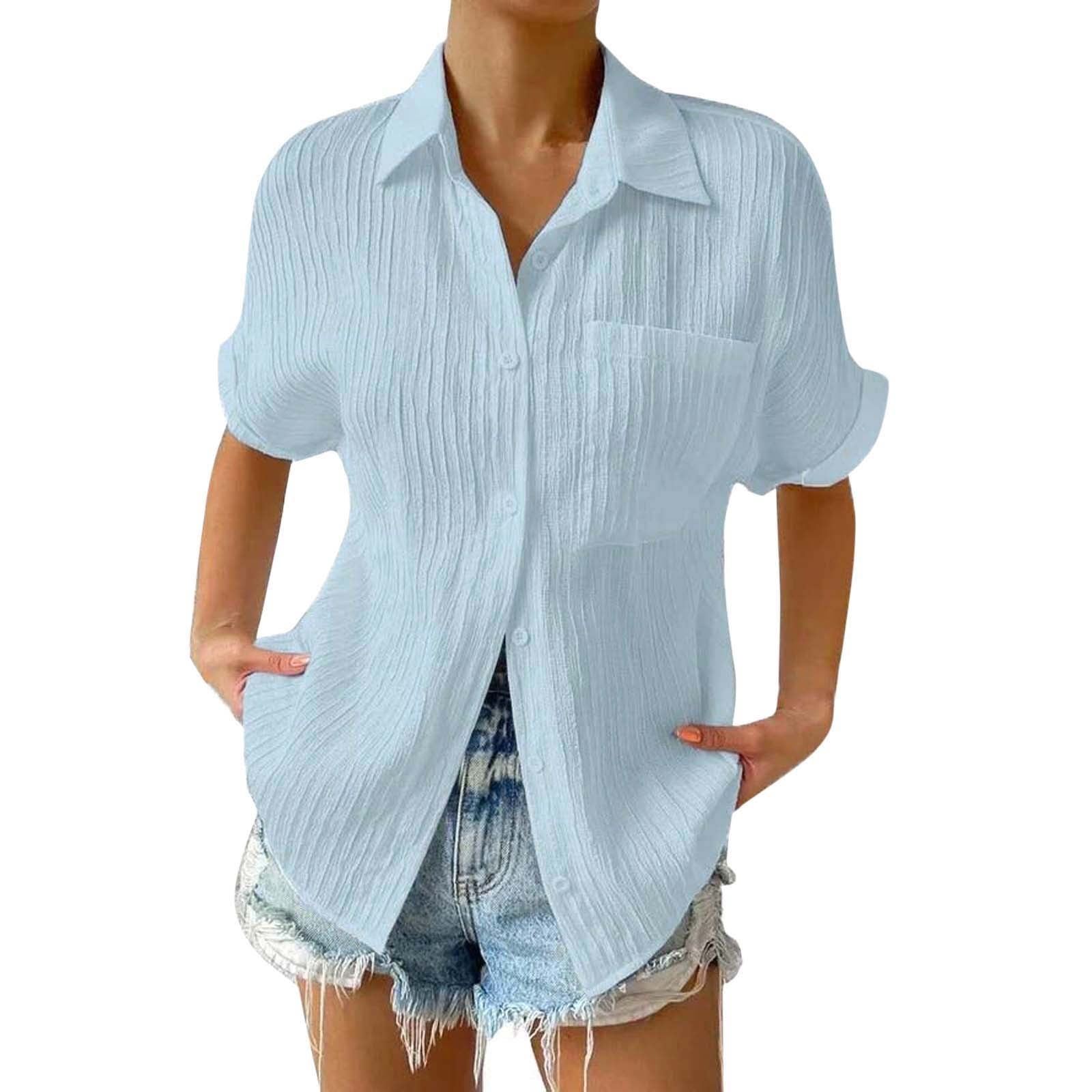 ZOHIUM Tops Women's Summer Solid Color Loose Plus Size Long Cotton ...