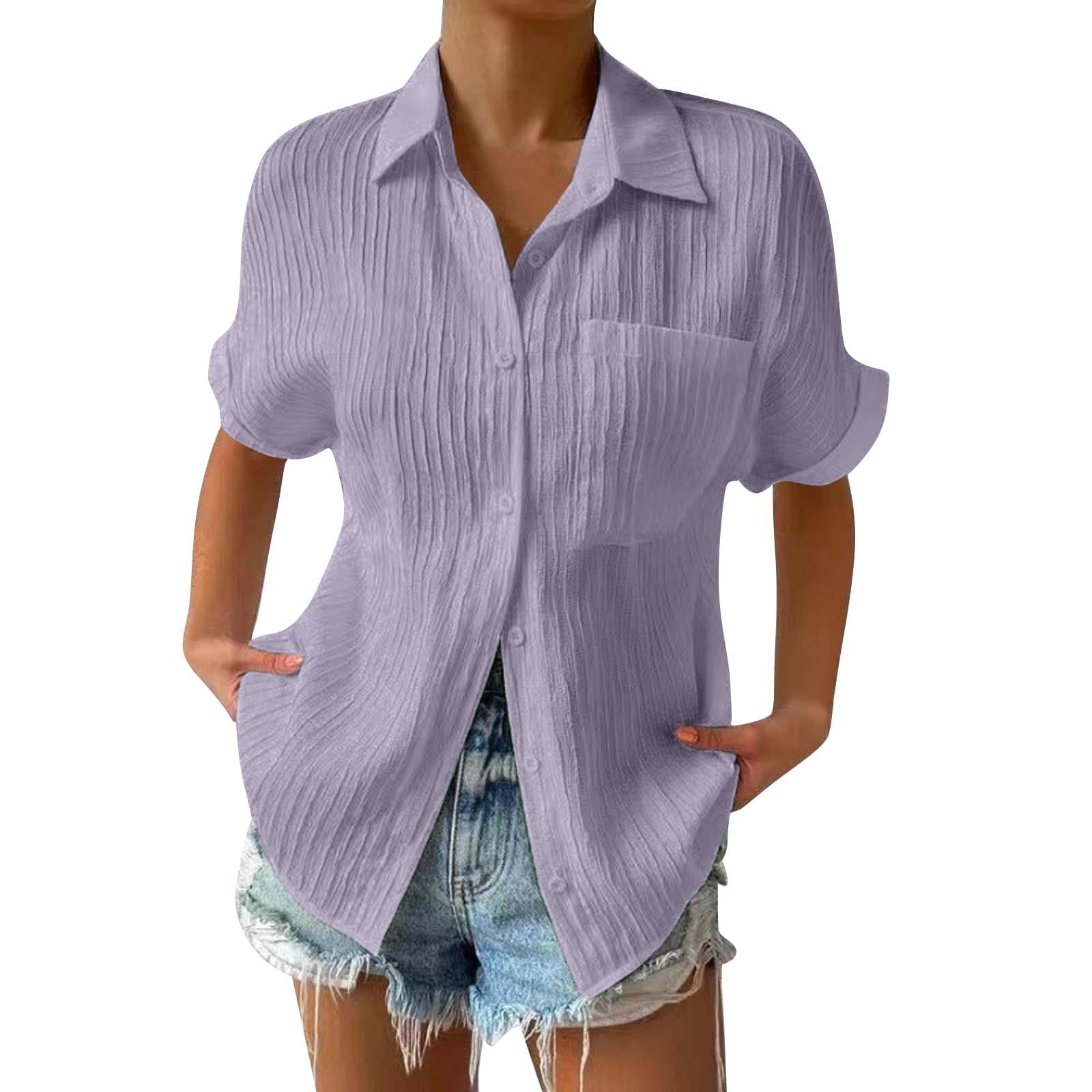 ZOHIUM Womens Button Down Shirt Women's Summer Solid Color Loose Plus ...