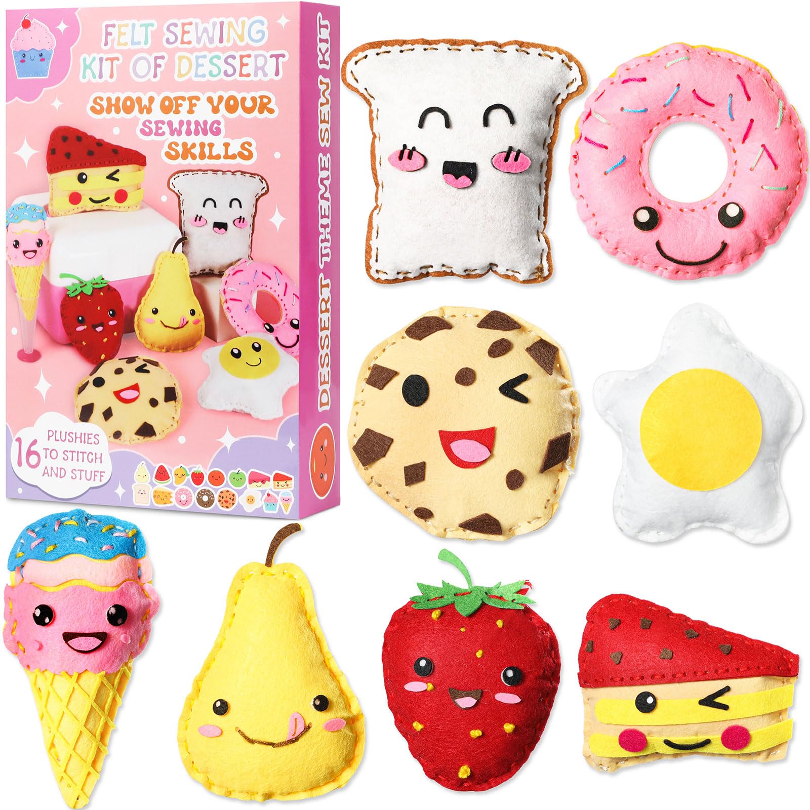 ZOIIWA 16 Sets Food Themed Sewing Kit for Kids Fun Craft for Boy Girl ...