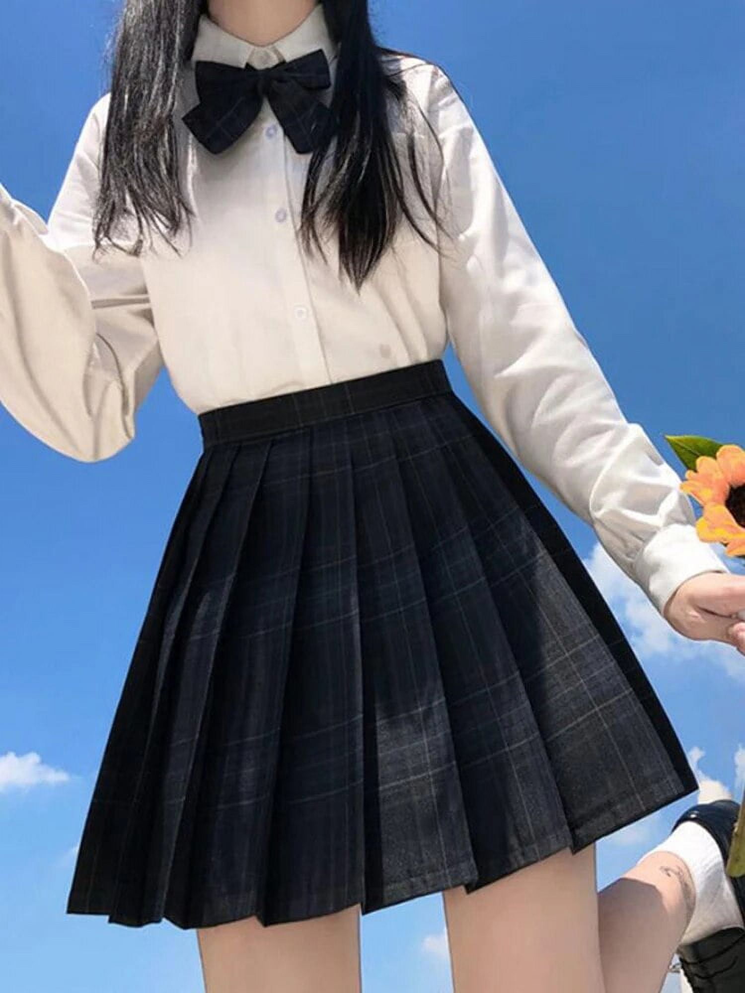 Zoki Plaid Women Pleated Skirt Bow Knot Summer High Waist Preppy Girls