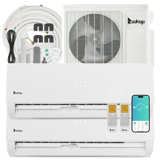 ZOKOP 18000BTU 2 Zone Mini Split AC | Quiet, Energy Efficient with WiFi ...