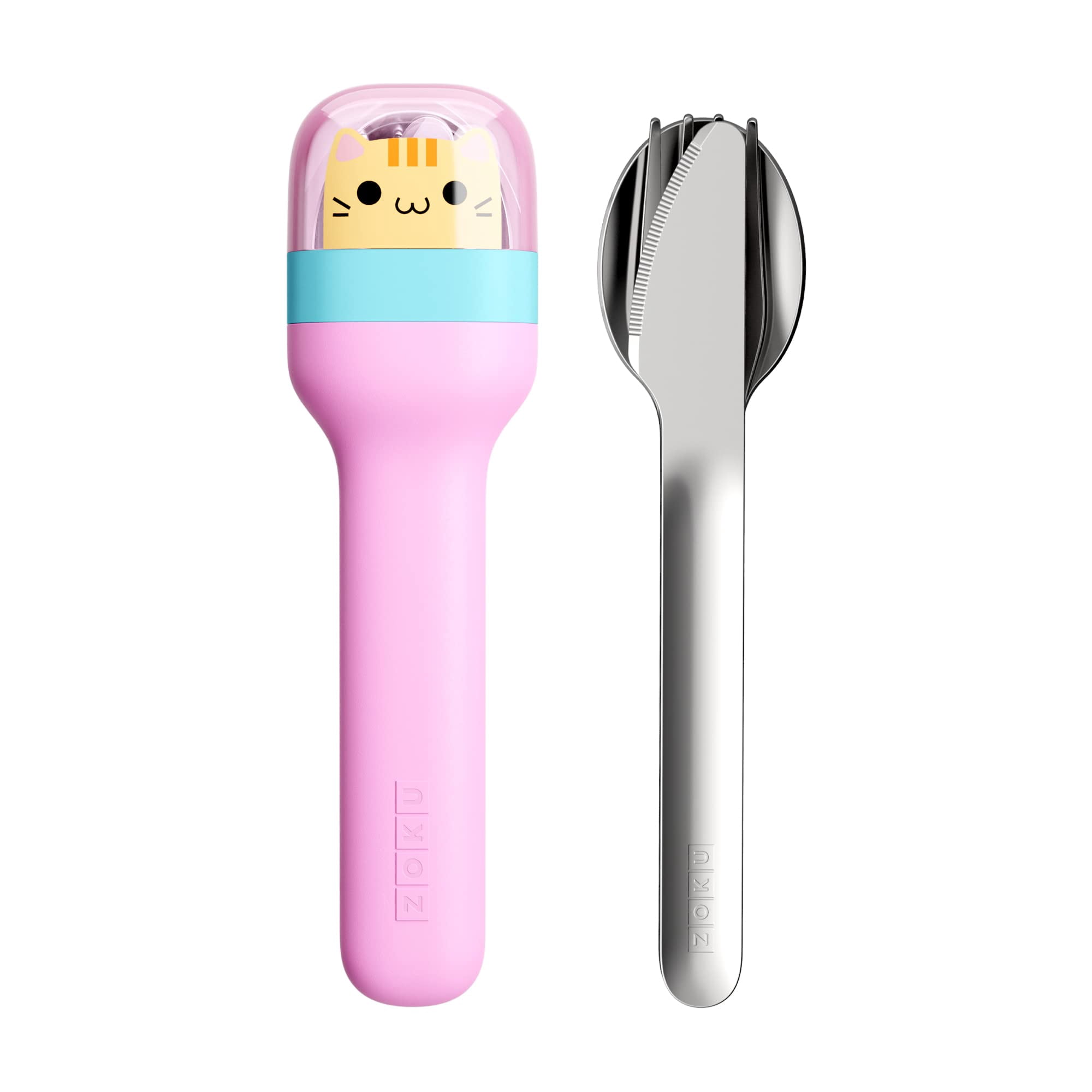 ZOKU Kids Pocket Utensil Set, Kitty - Stainless Steel Fork, Knife, and ...