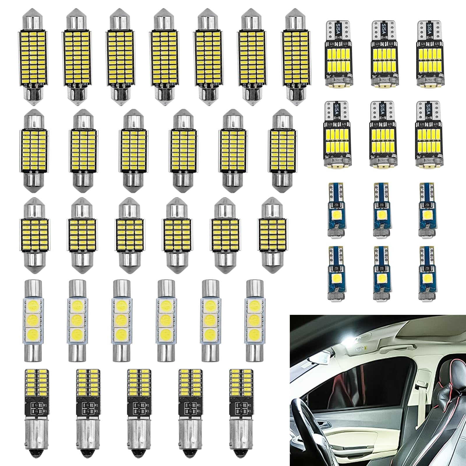 ZOKYUYS 42 PCS Interior SSF20 Car LED Dome Trunk Door Courtesy License ...