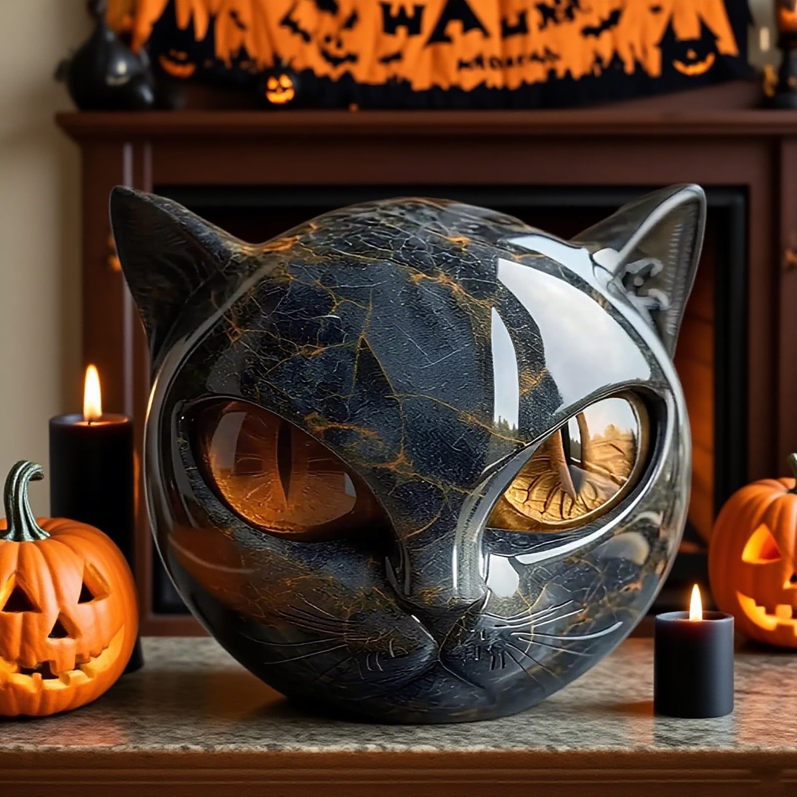 ZOLOKO Midnight Black Cat Stone Statue - Luxury Sculpture Art Piece for ...