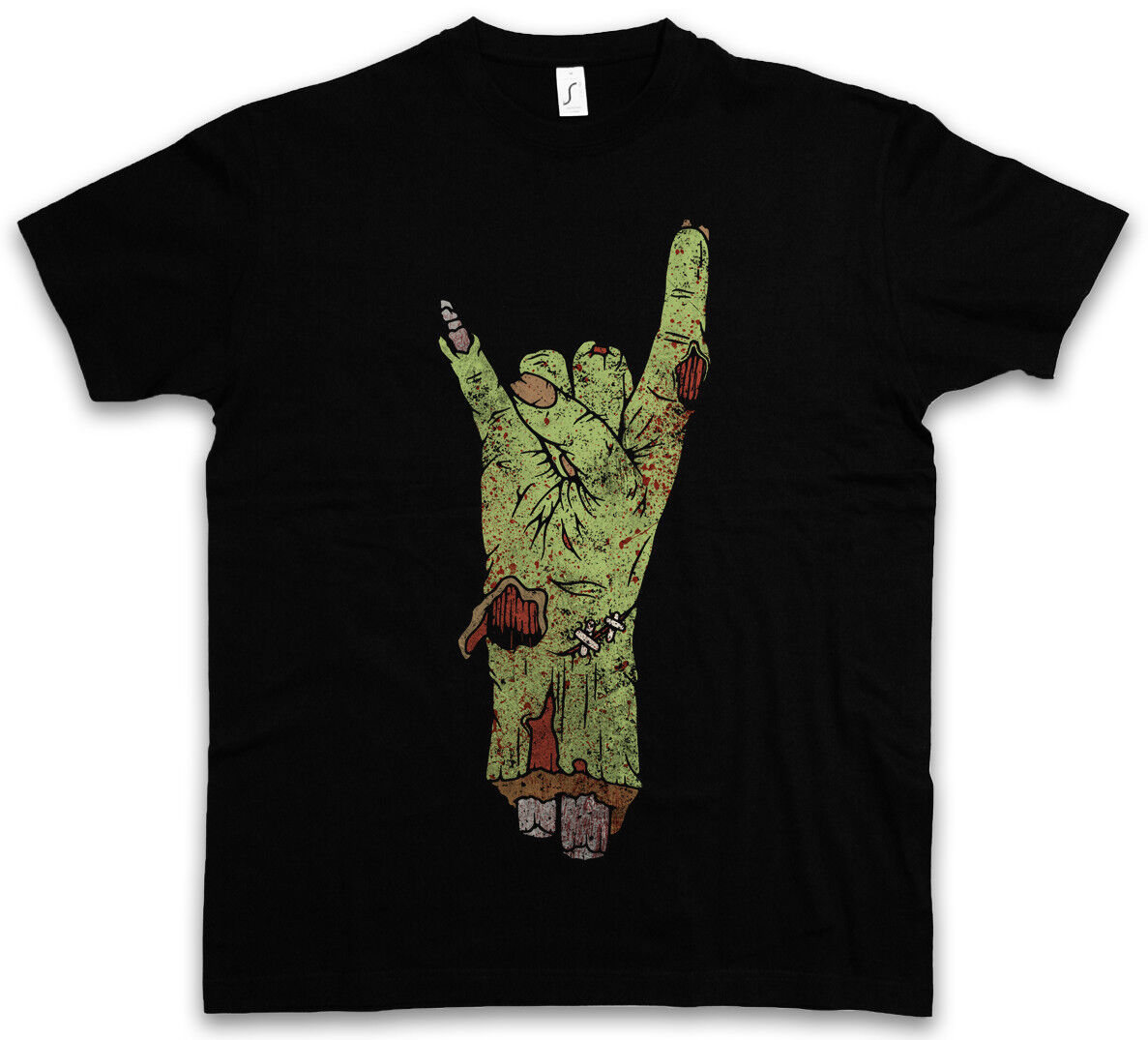 ZOMBIE METAL FIST T-SHIRT Hard Rock Sign Hand Zombie Fun Wacken Devil ...