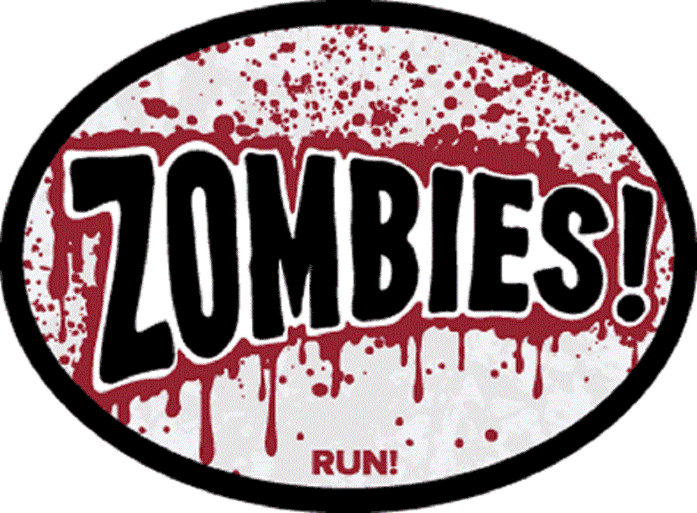 ZOMBIES! RUN! Sticker - Orignal Artwork Vinyl - Reflective Oval Decal ...
