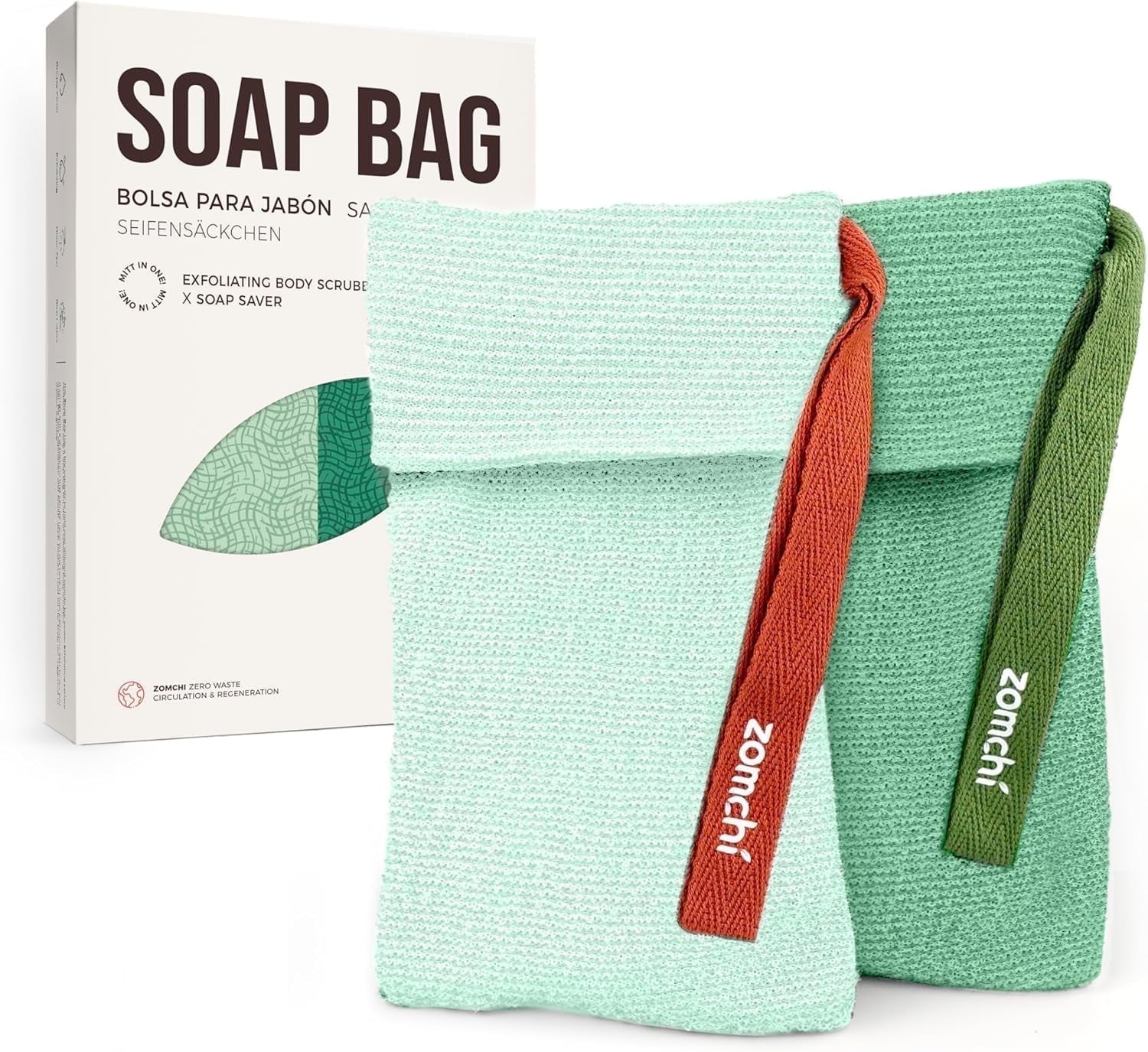Zomchi Exfoliating Soap Bags Set with Rough and Soft Nylon Pouches for ...