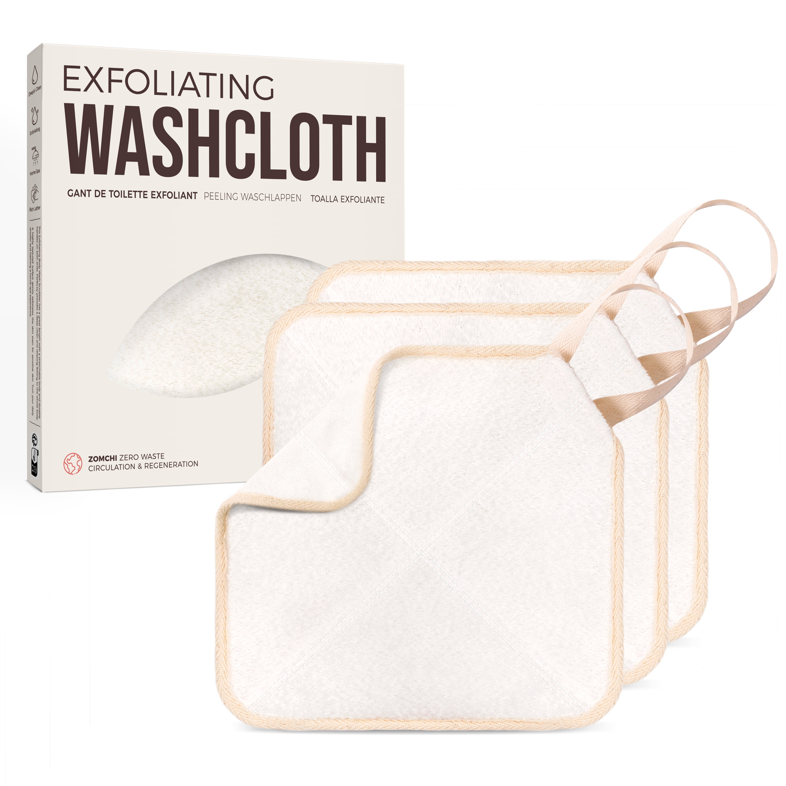 ZOMCHI 3 Pack Exfoliating Washcloth, Premium Facial and Body Wash ...
