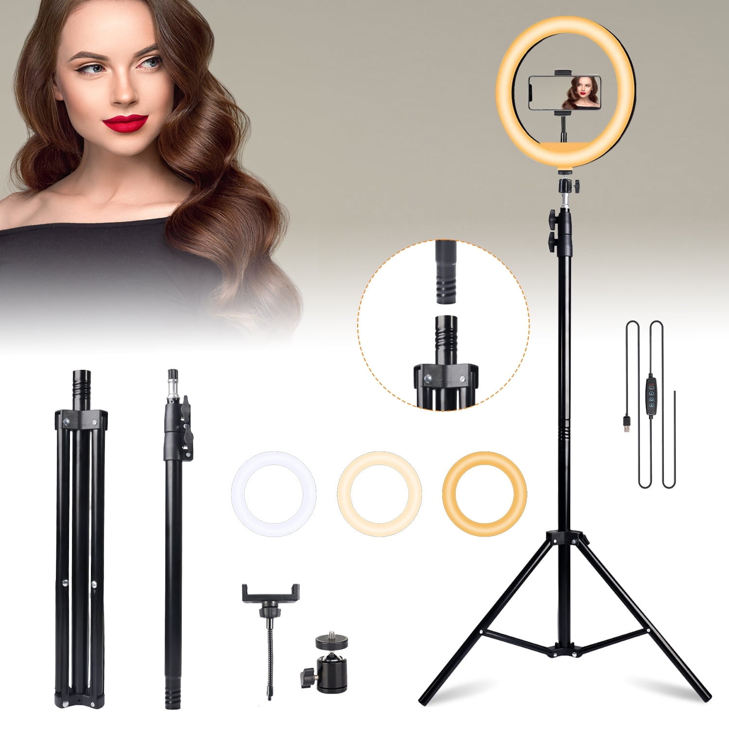 ZOMEI 12" Ring Light with 63" Tripod Stand and Phone Holder Kit, Full ...