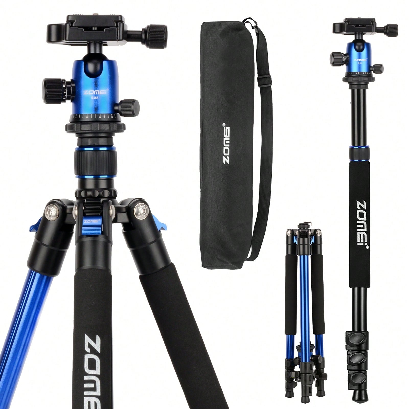 ZOMEI 64" Camera Tripod, Compact Mount 3-Section Aluminum Stand for ...