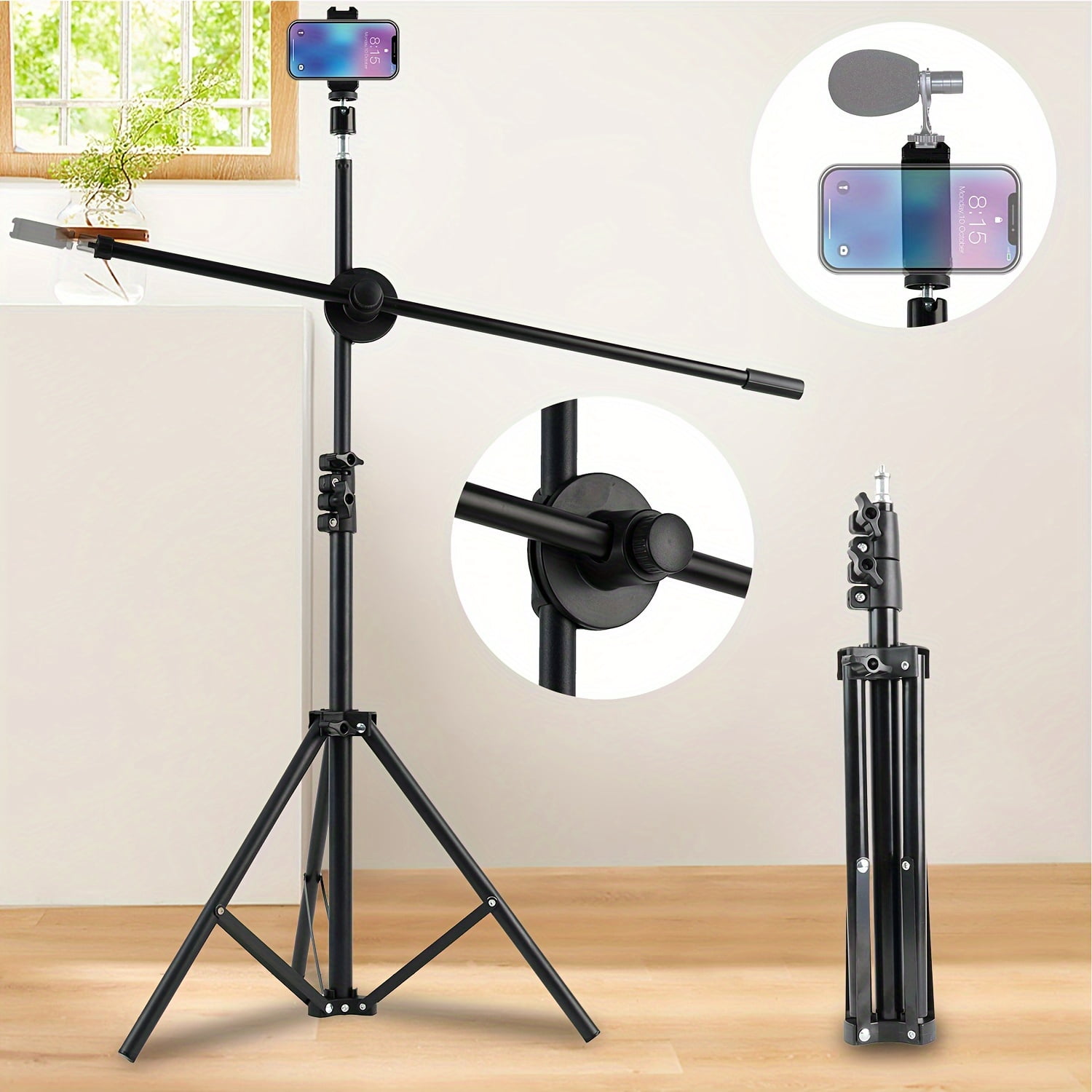 ZOMEI Tripod Stand with Phone Clip,Tripod Boom Arm with 2 Clips and 2 ...