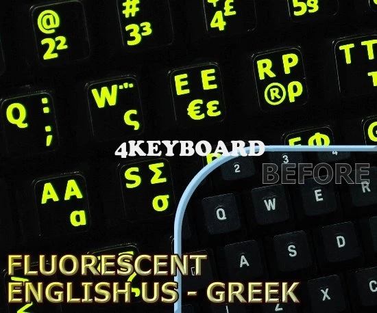 ZONE- New Glowing Fluorescent Greek English Keyboard Stickers - Walmart.com