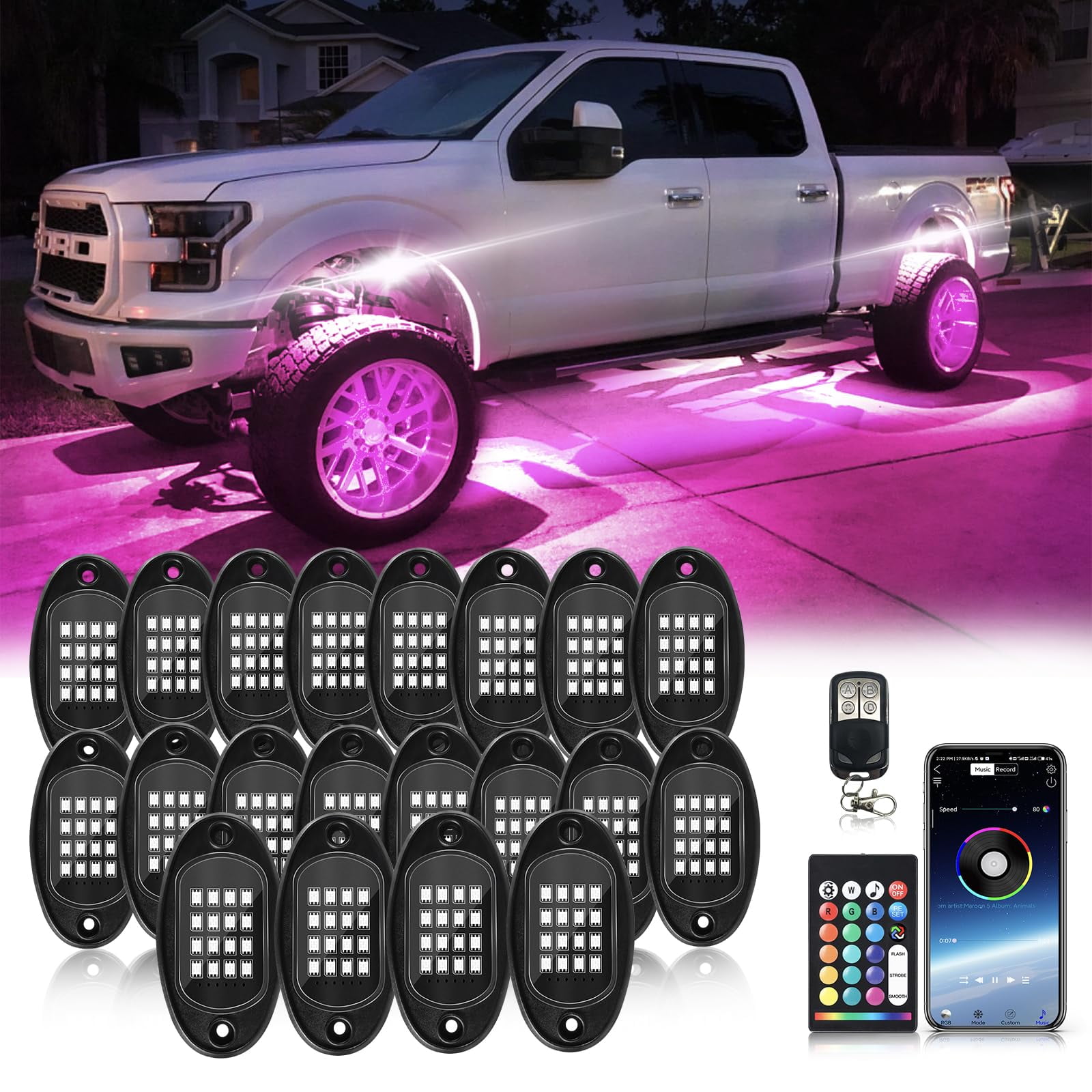 ZONECONA 20Pods Segmented RGB MMF7 LED Rock Lights Kit with APP/RF ...
