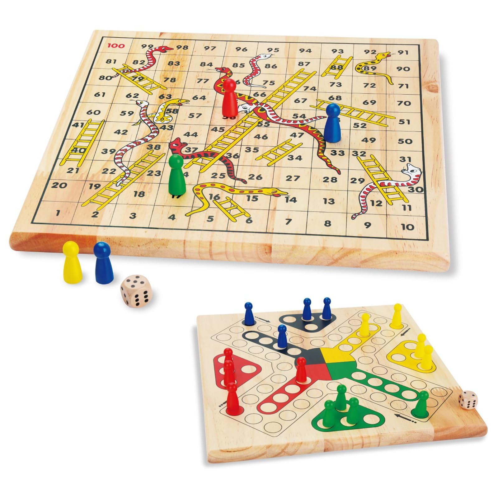ZONXIE Wooden Classic 2 OIF8 in 1 Snakes and Ladders Board Game for ...