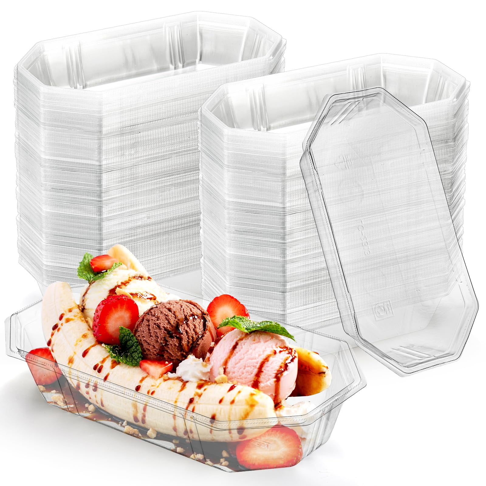 ZOOFOX 200 Pack Banana Split Boat AFN1Plate, 12 oz Disposable Ice Cream ...