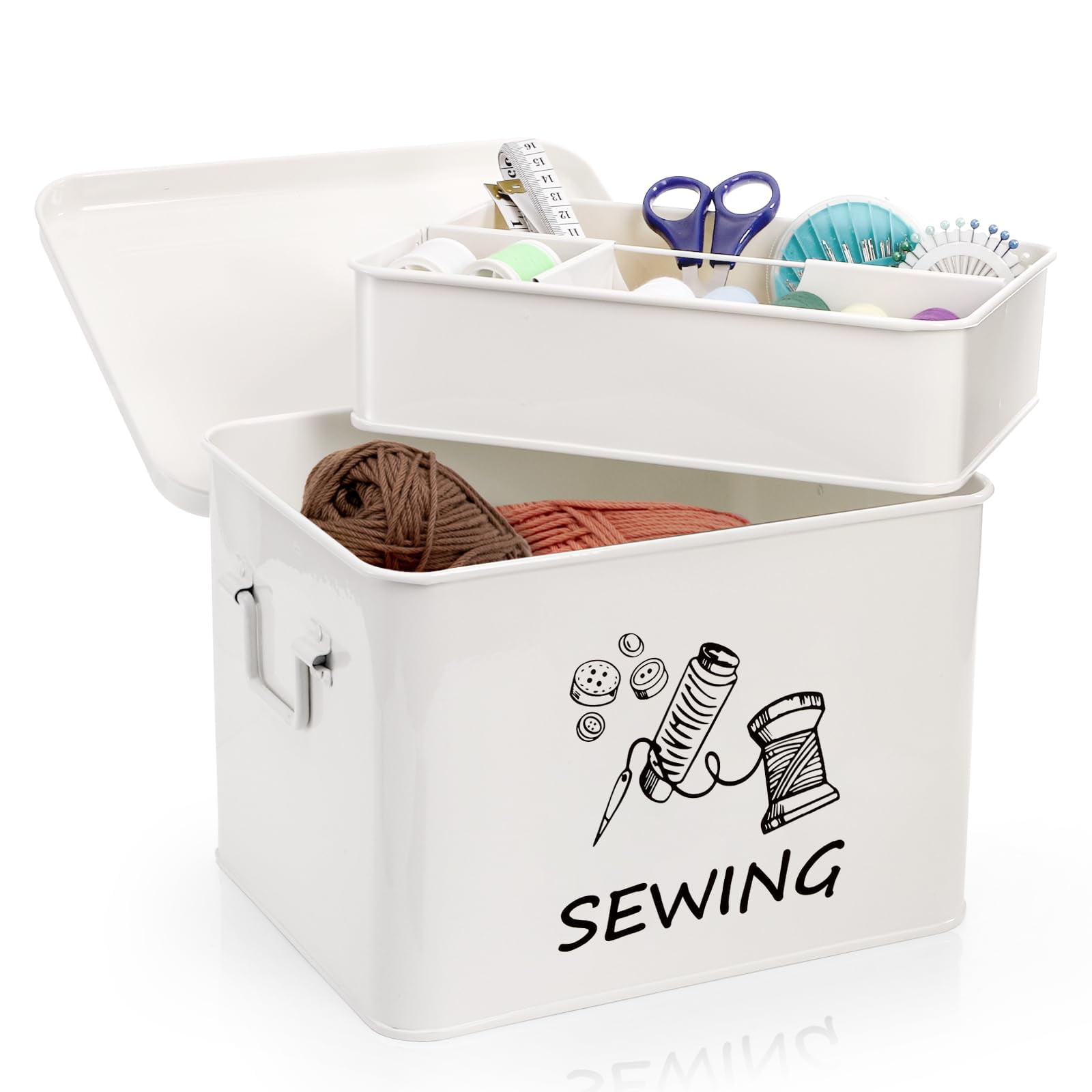 ZOOFOX Sewing Box with Removable Tray, Metal Sewing Box Organizer with ...