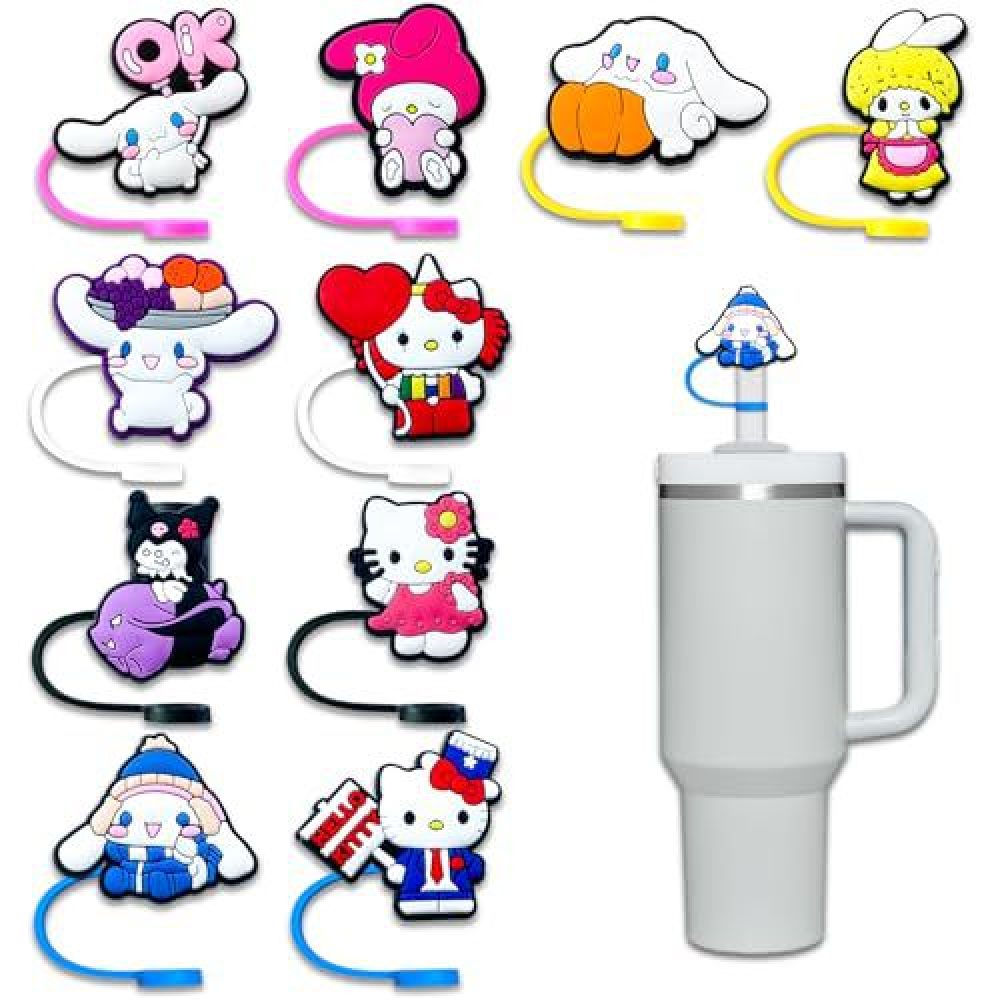ZOOUSQII 10Pcs Straw Covers Cap for Stanley Cup, Cute Sanrio Silicone ...