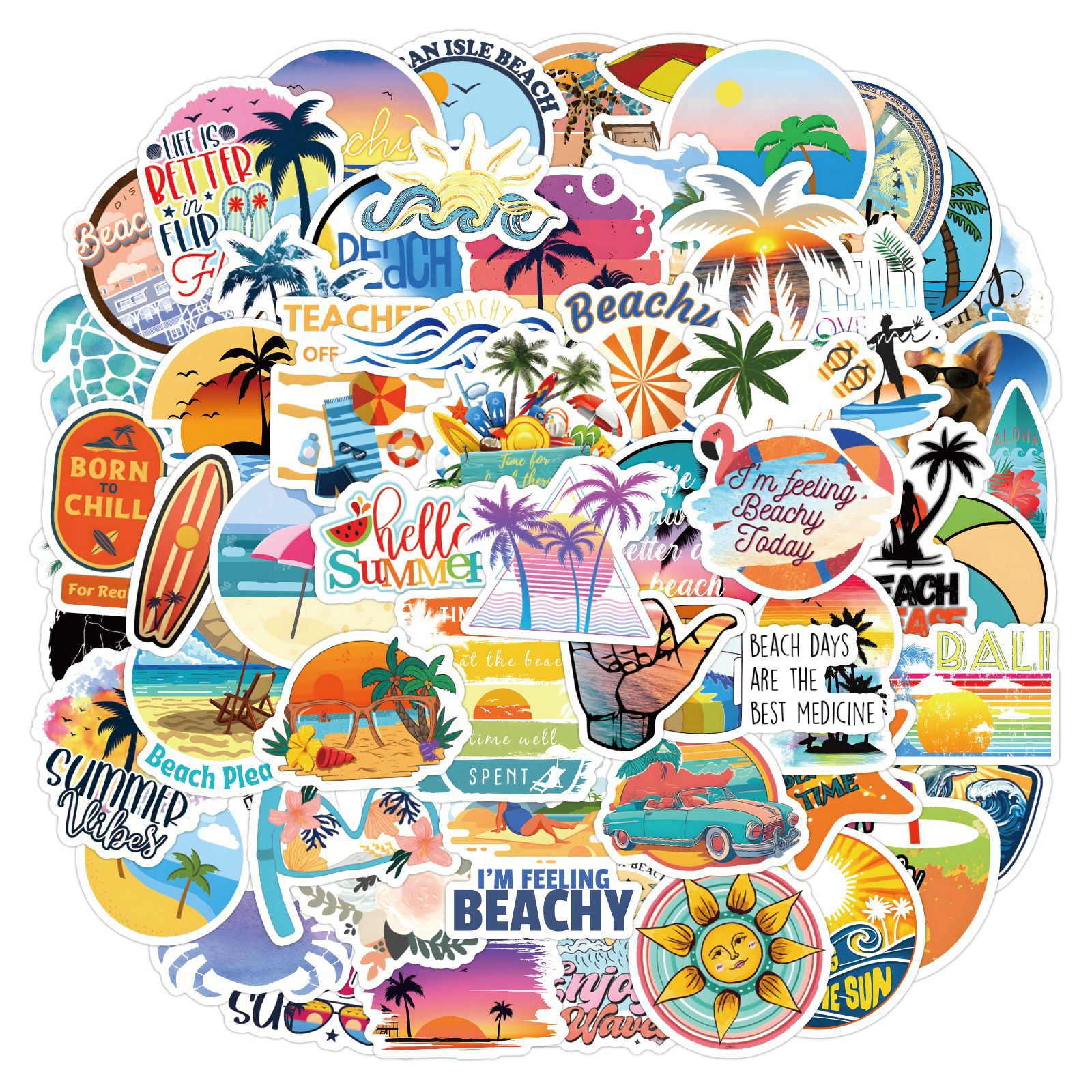 ZOOUSQII 110Pcs Cute Beach Surfing Cartoon Stickers, Waterproof Vinyl ...