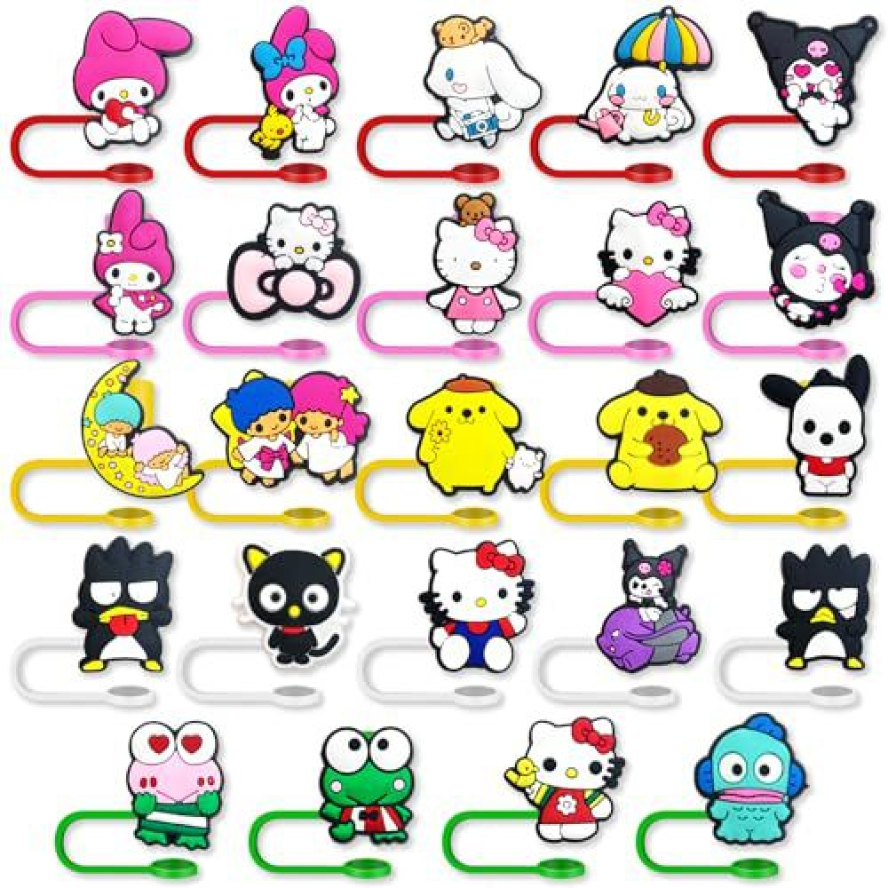 ZOOUSQII 24Pcs Straw Covers Cap for Stanley Cup, Cute Sanrio Silicone ...