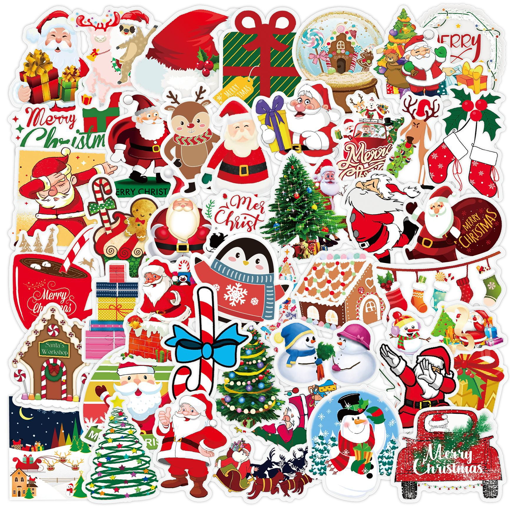 ZOOUSQII 50Pcs Cute Cartoon Christmas Cartoon Stickers, Waterproof ...