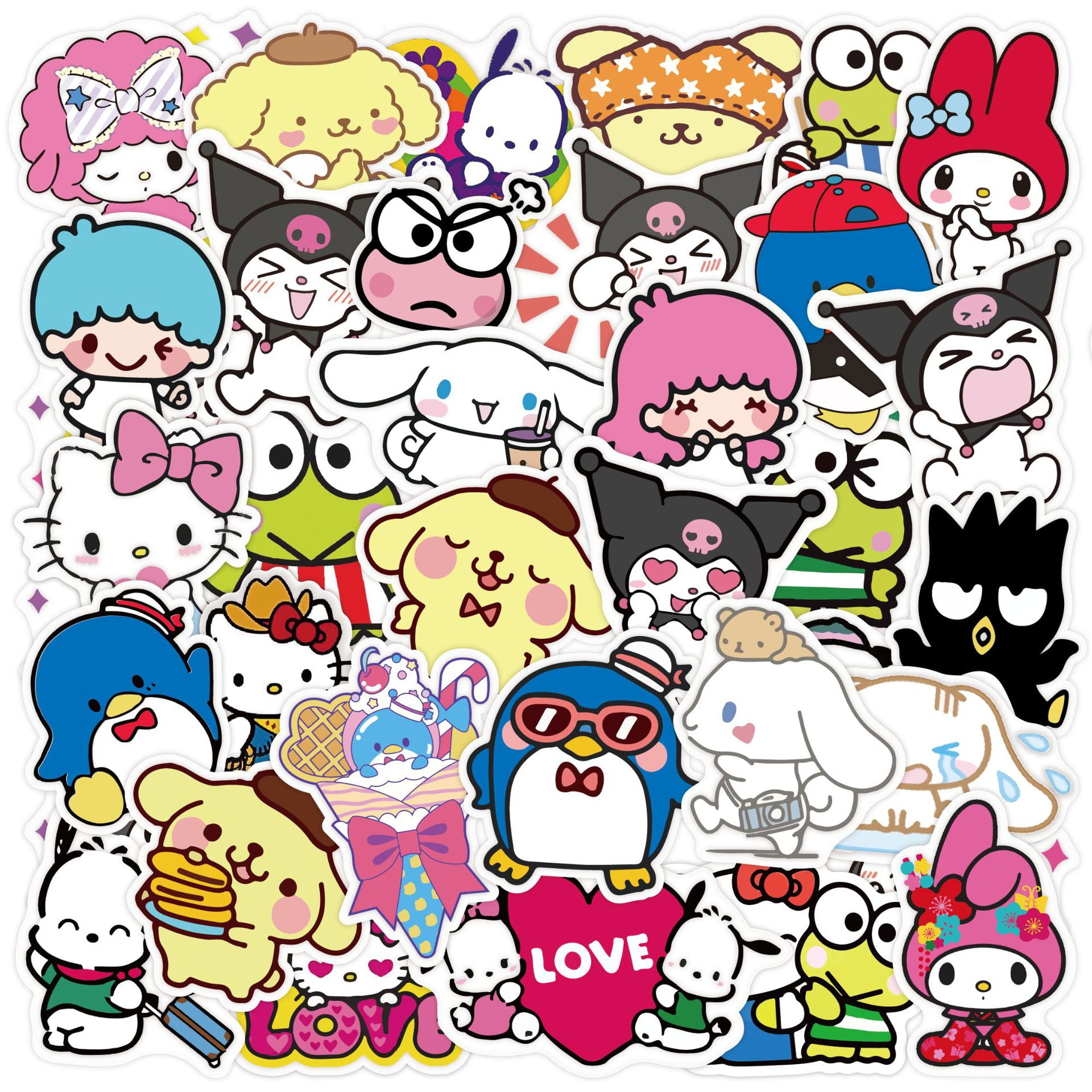 ZOOUSQII 50Pcs Cute Cartoon Sanrio Cartoon Stickers, Waterproof Vinyl ...
