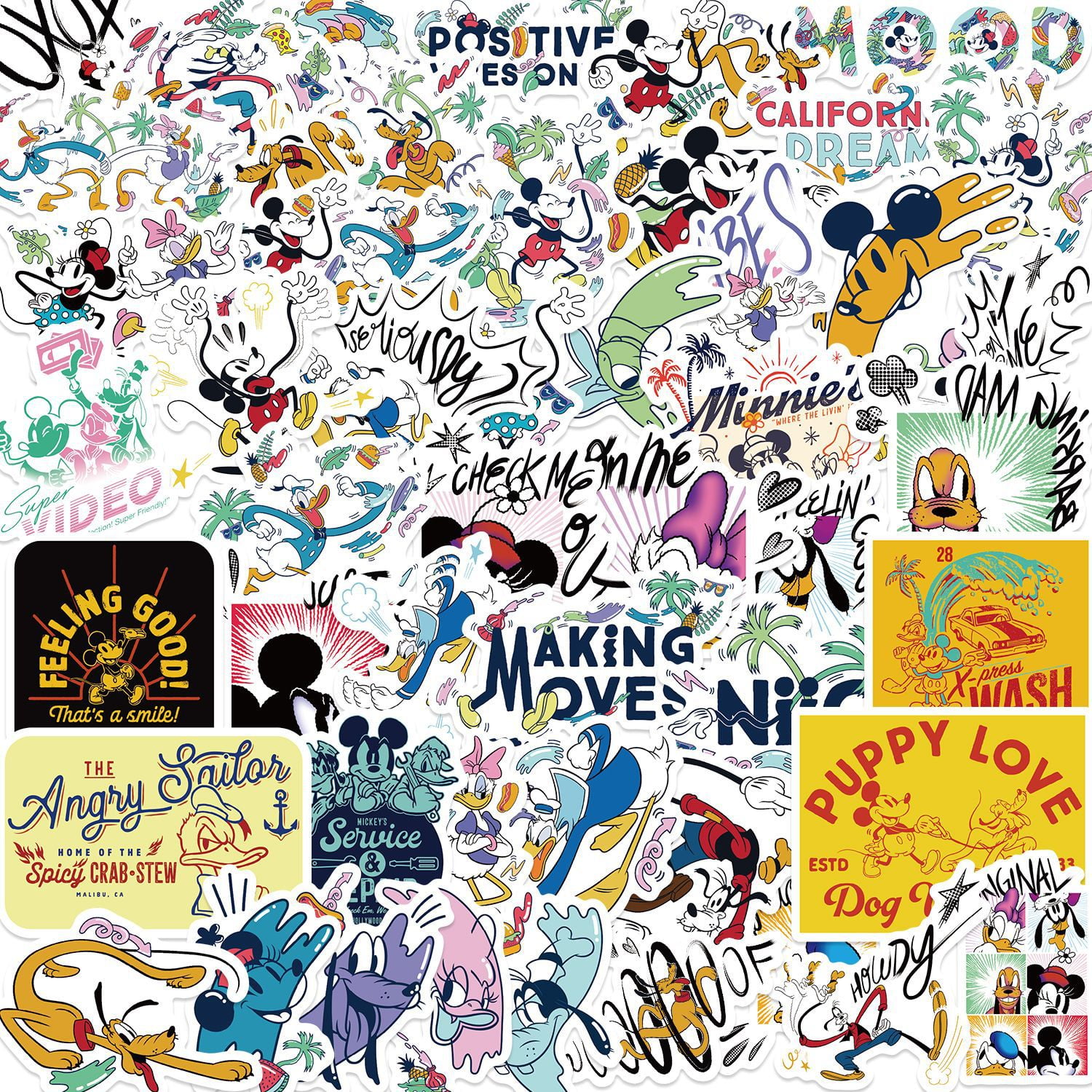 ZOOUSQII 50Pcs Cute Mickey Mouse Cartoon Stickers, Waterproof Vinyl ...