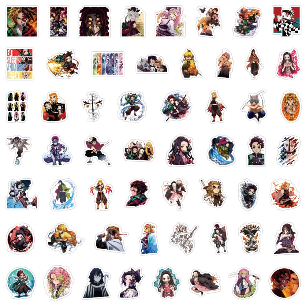 ZOOUSQII 55Pcs Cute Demon Slayer Cartoon Stickers, Waterproof Vinyl ...