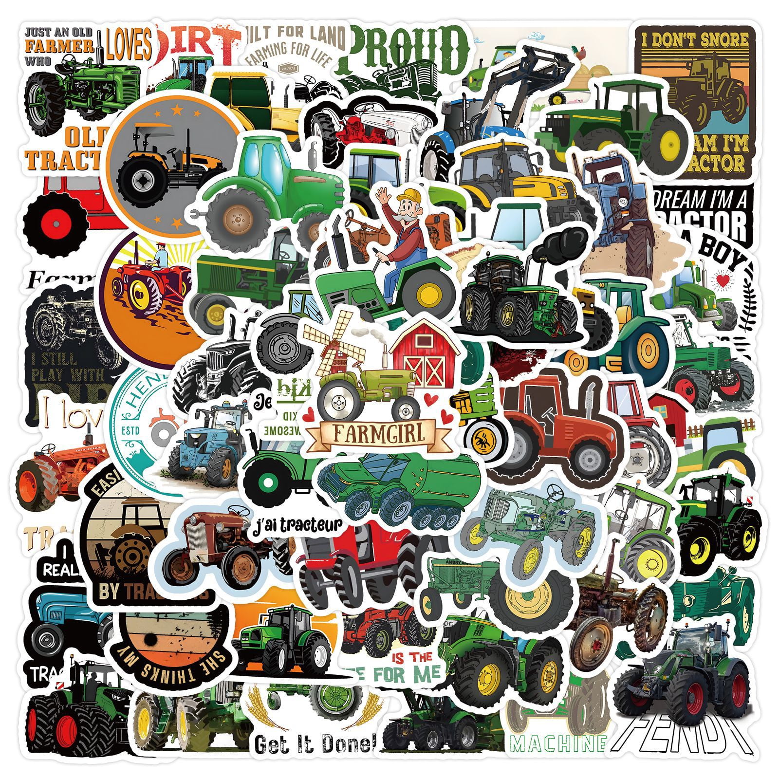 ZOOUSQII 60Pcs Cute Cartoon Tractors Cartoon Stickers, Waterproof Vinyl ...