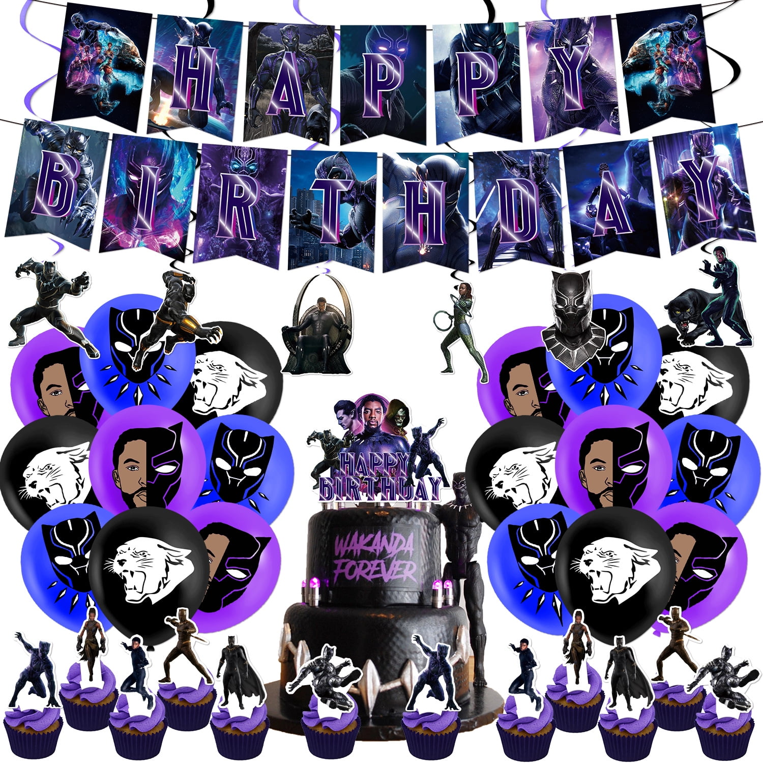 ZOOUSQII Black Panther Birthday Party Supplies, Cartoon Party ...