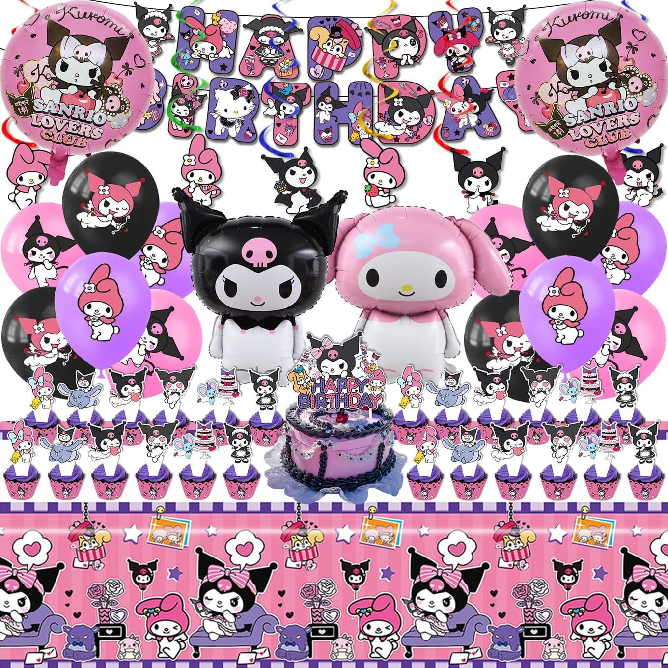 DONNGZAE Kuromi Birthday Party Supplies, Cartoon Party Decorations Set ...