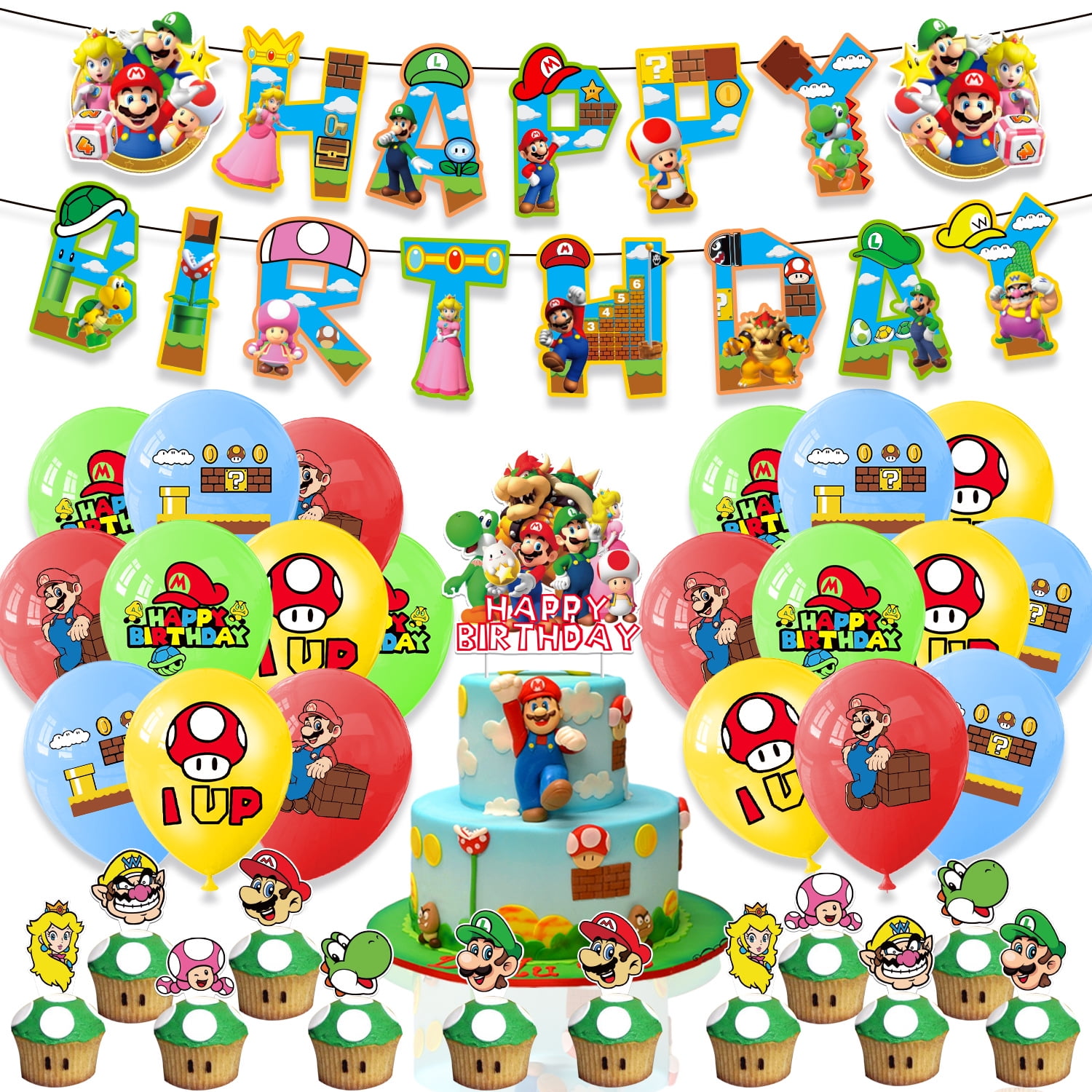 ZOOUSQII Super Mario Birthday Party Supplies, Cartoon Party Decorations ...