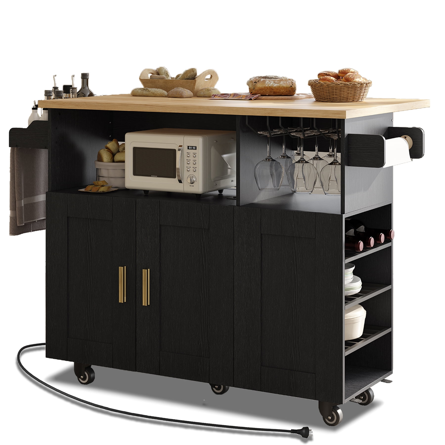 ZOPEND Rolling Mobile Kitchen Island Cart Bar with Desktop Drop Leaf ...