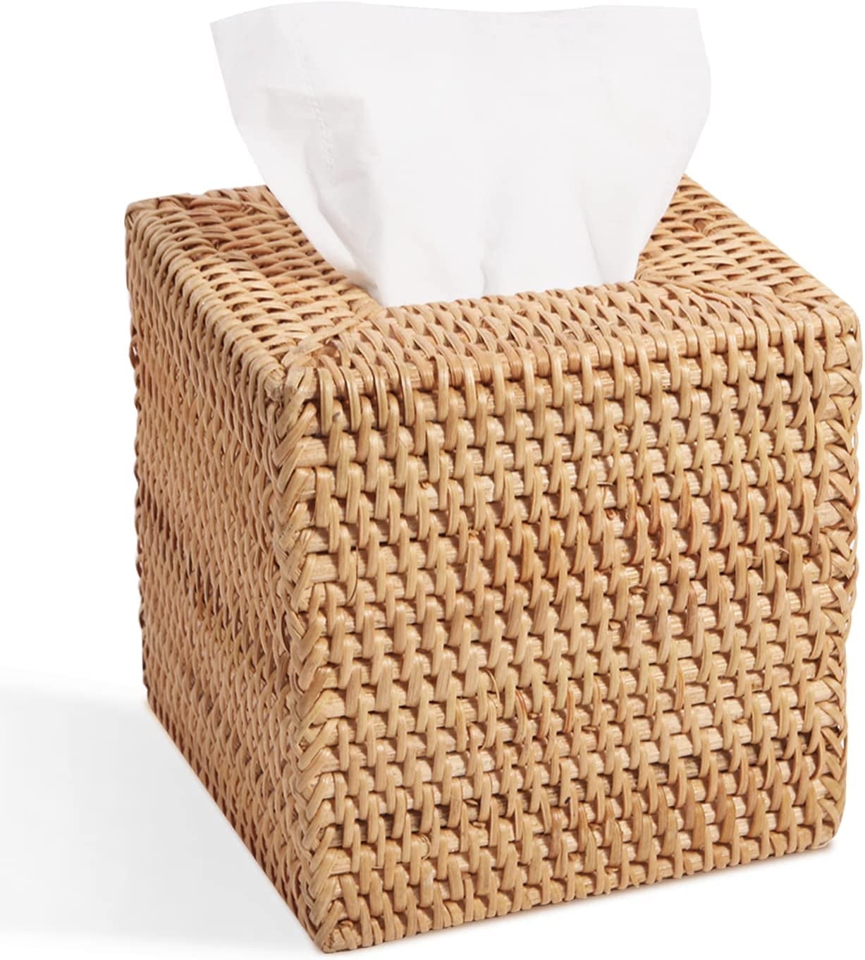 ZOPIGTU Rattan Tissue Box Cover, Square Hand Woven Natural Wicker ...