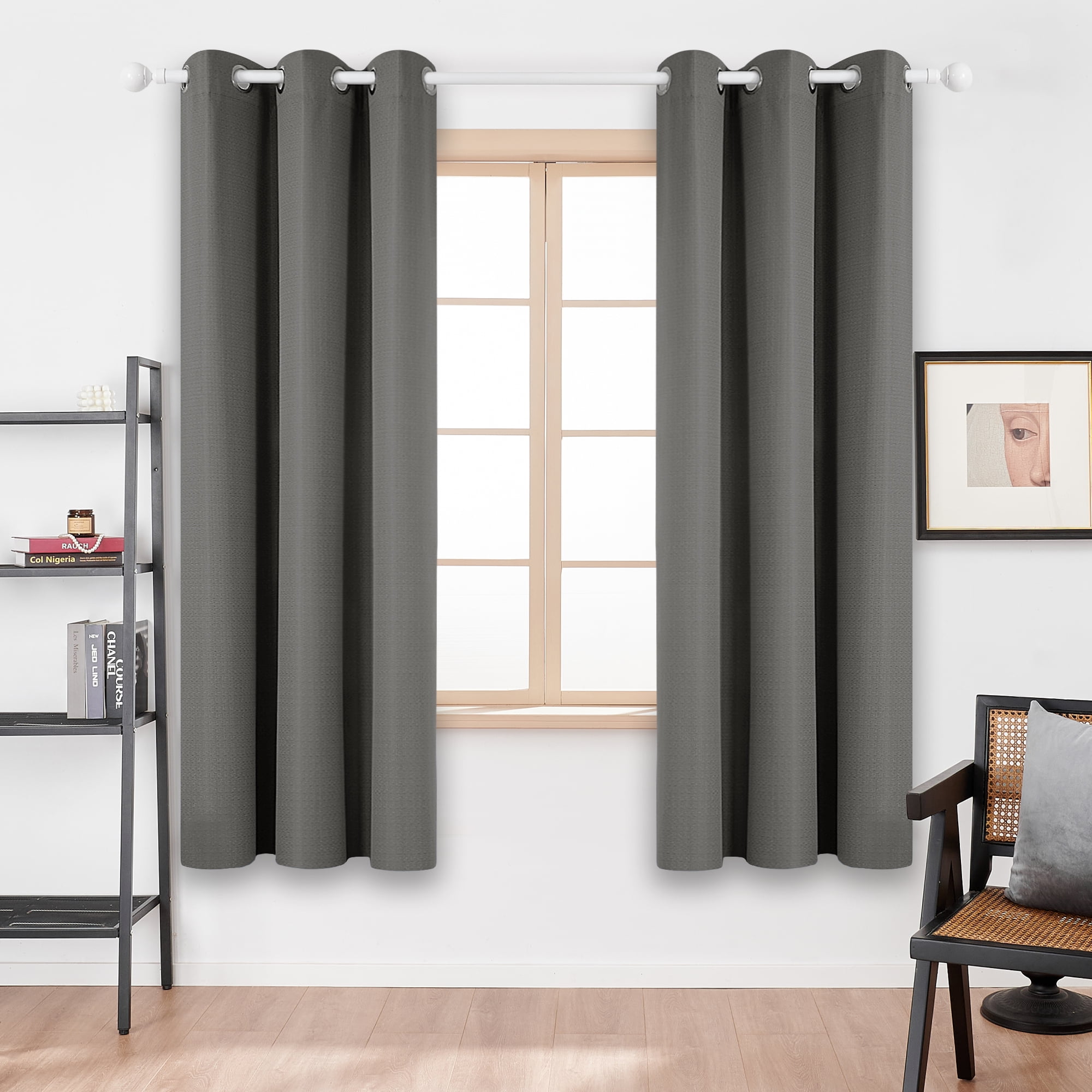 ZOPZO 100% Blackout Linen-Texture Solid Grommet Gray Curtains, 38x72 ...